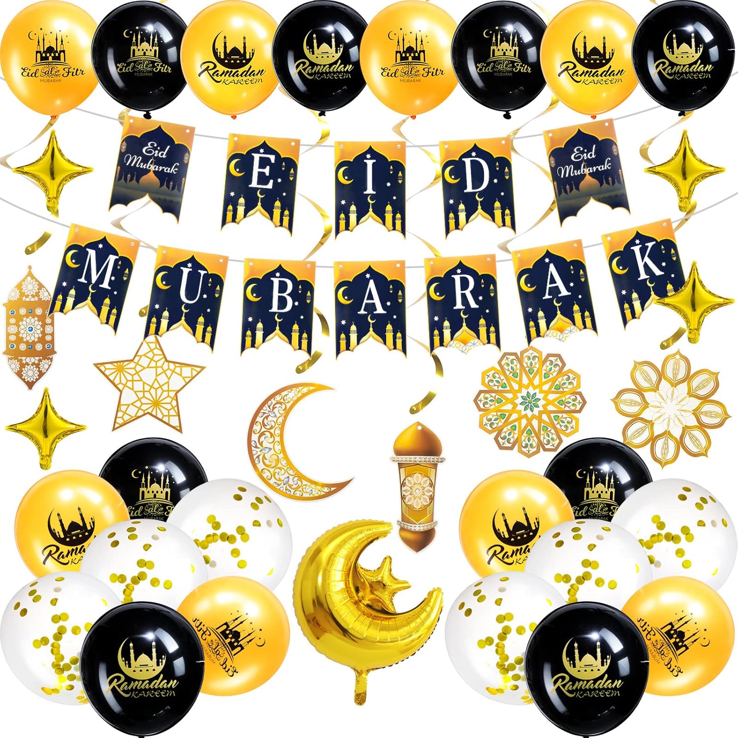 Amazon.com: Yunsailing 48 Pcs Eid Ramadan Mubarak Decorations Ramadan ...