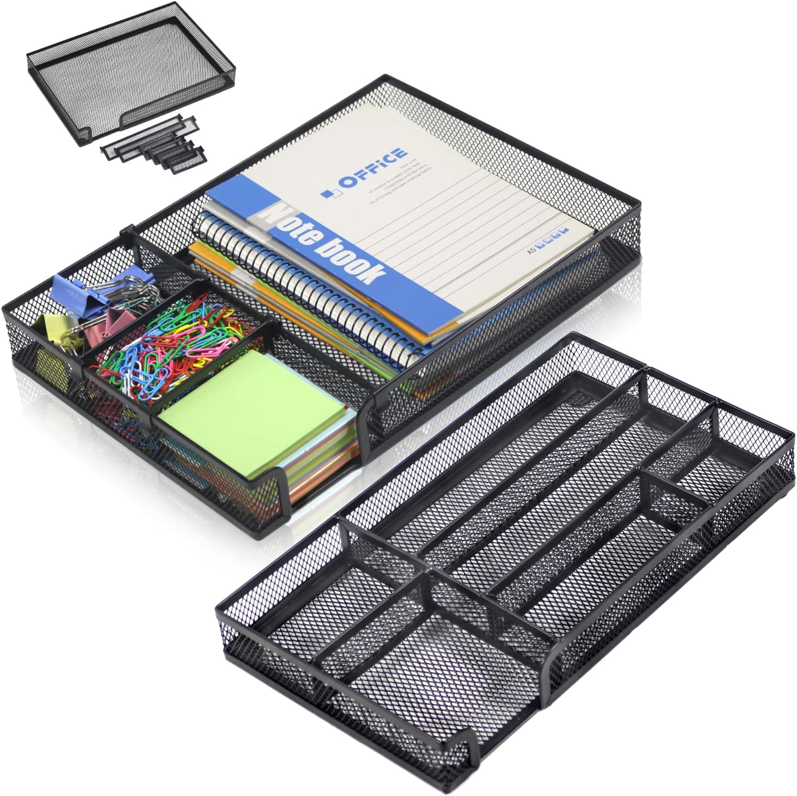 Amazon.com: ROSROSE Desk Drawer Organizer 2 Pack, 6-7 Grid Metal Mesh ...