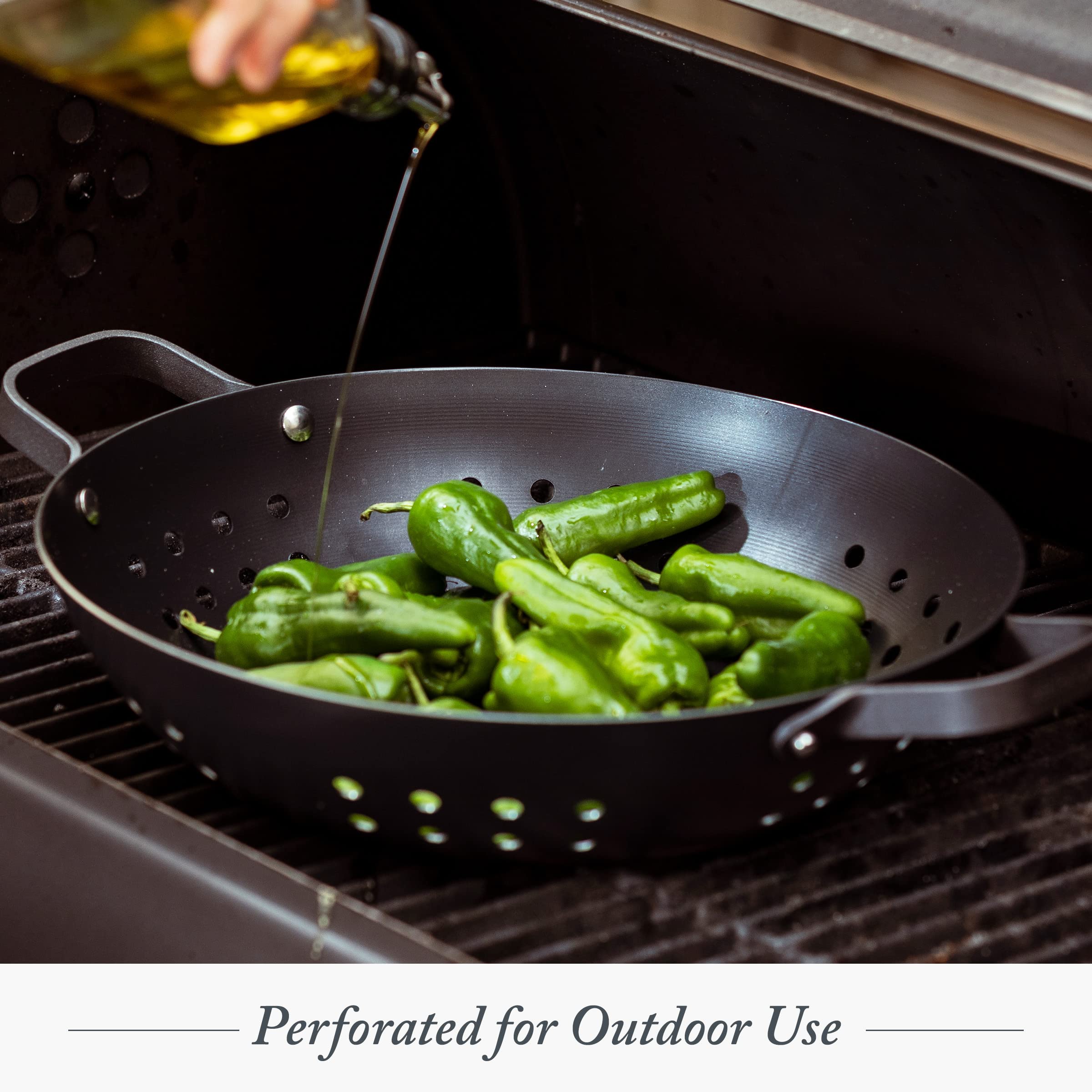 Merten & Storck Carbon Steel BBQ Perforated Wok Pan 30cm, Perforations ...