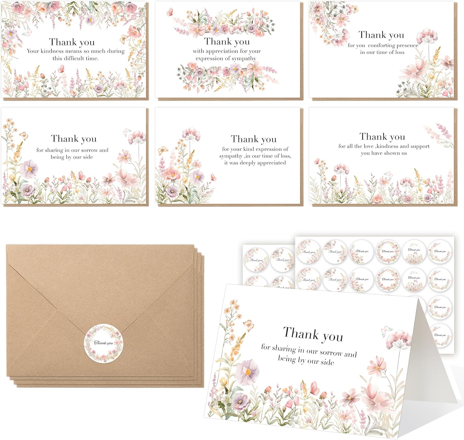 Amazon.com: 48 PCS Funeral Thank You Cards with Envelopes Sticker ...