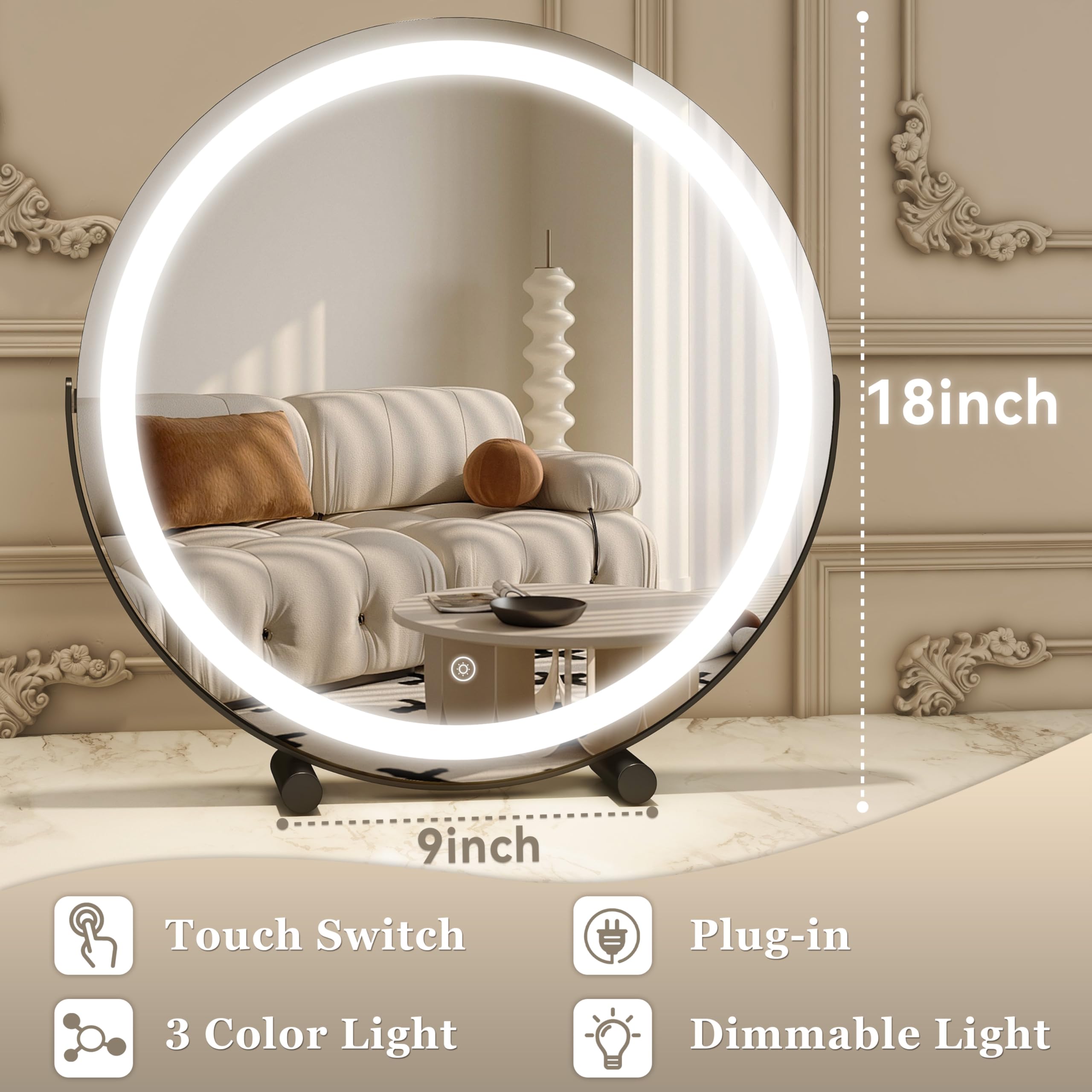 Snapklik.com : ROLOVE 18 Inch LED Vanity Makeup Mirror