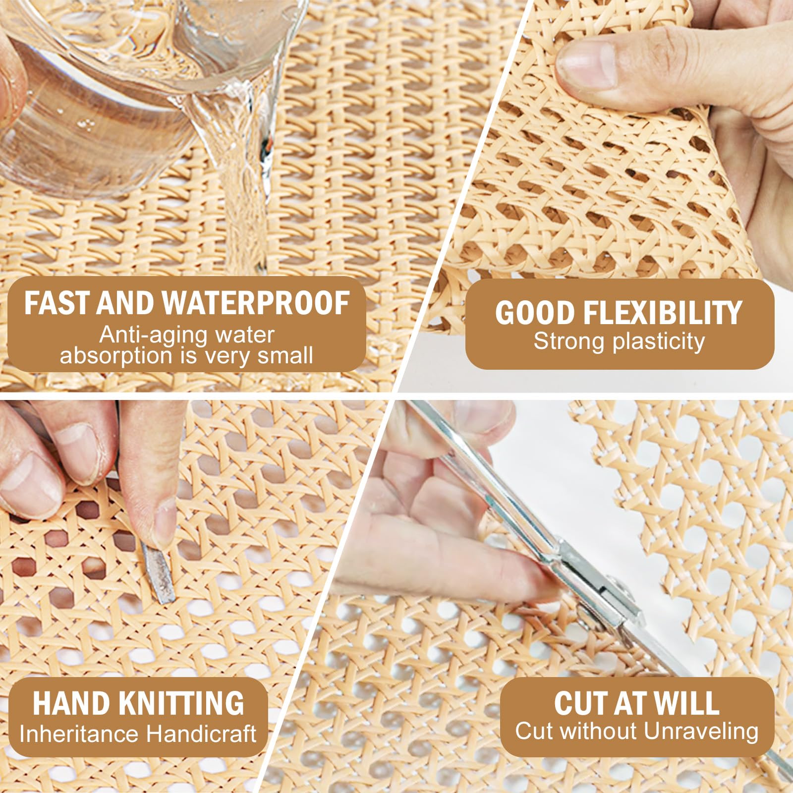Snapklik.com : Plastic Cane Webbing Roll, 16 X 20 Woven Rattan Mesh PE ...