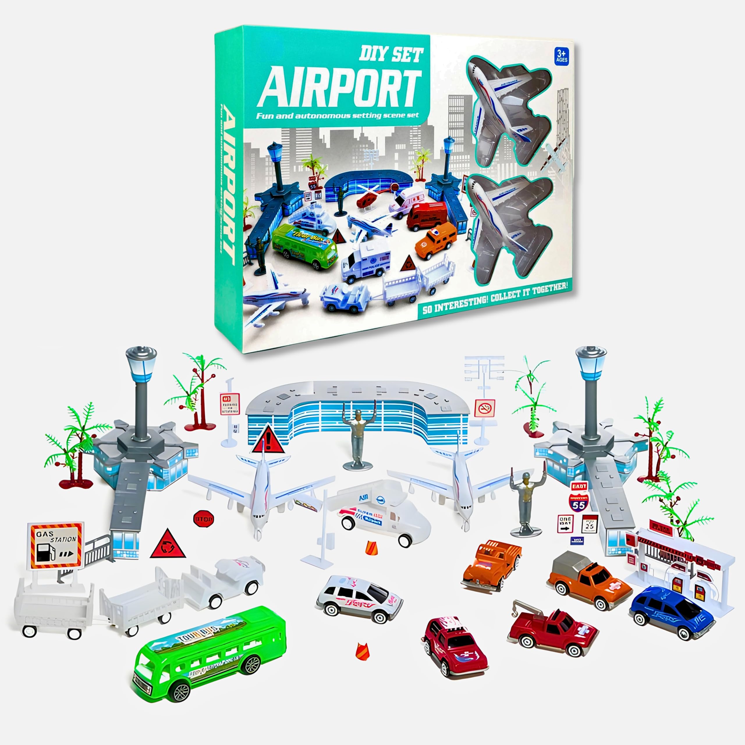 SGM Kids DIY Airport Scene Play Set, 39pcs Airplane Toy, Airline Cargo ...