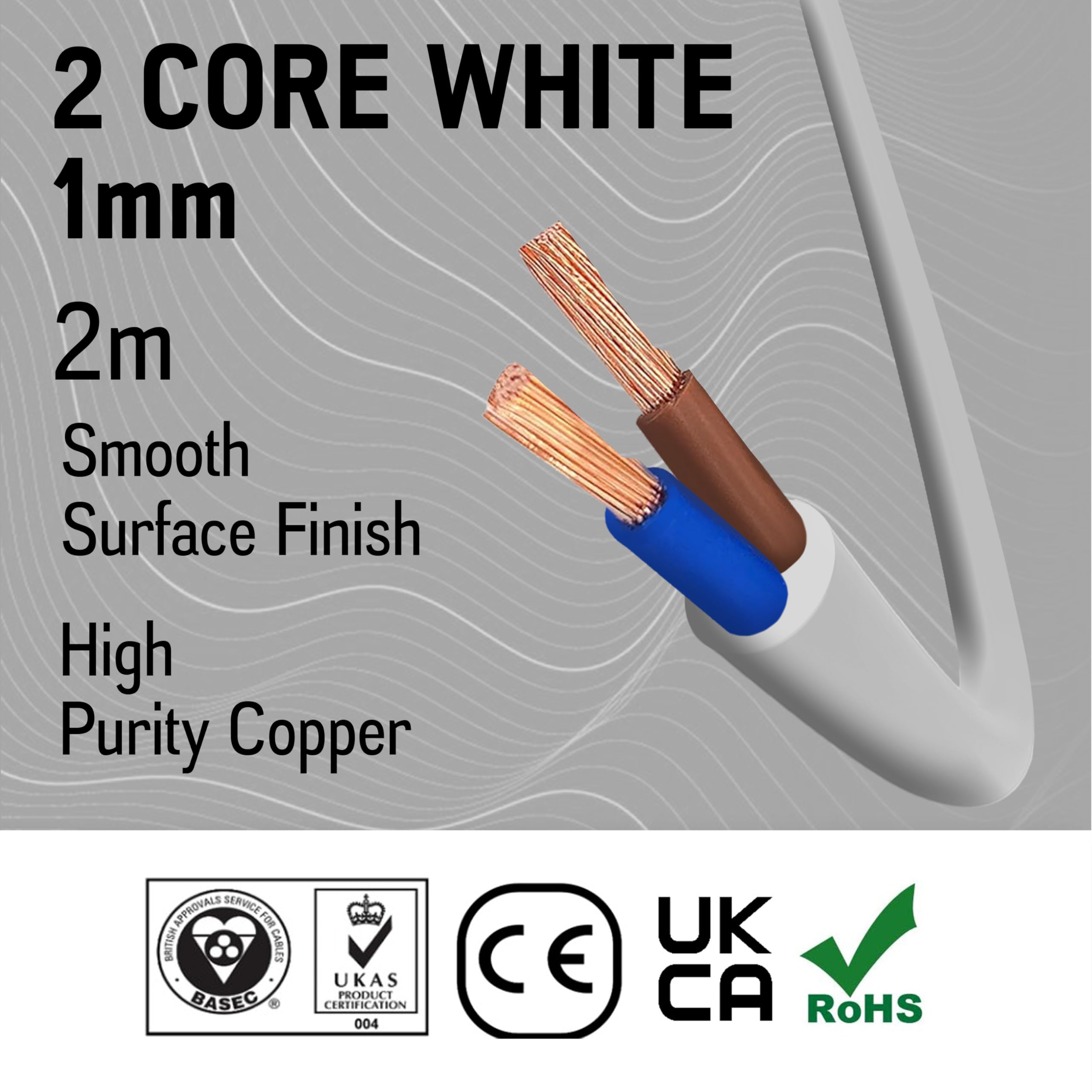 Primes DIY 2 Core Round White Flex Flexible Cable, stranded electrical ...