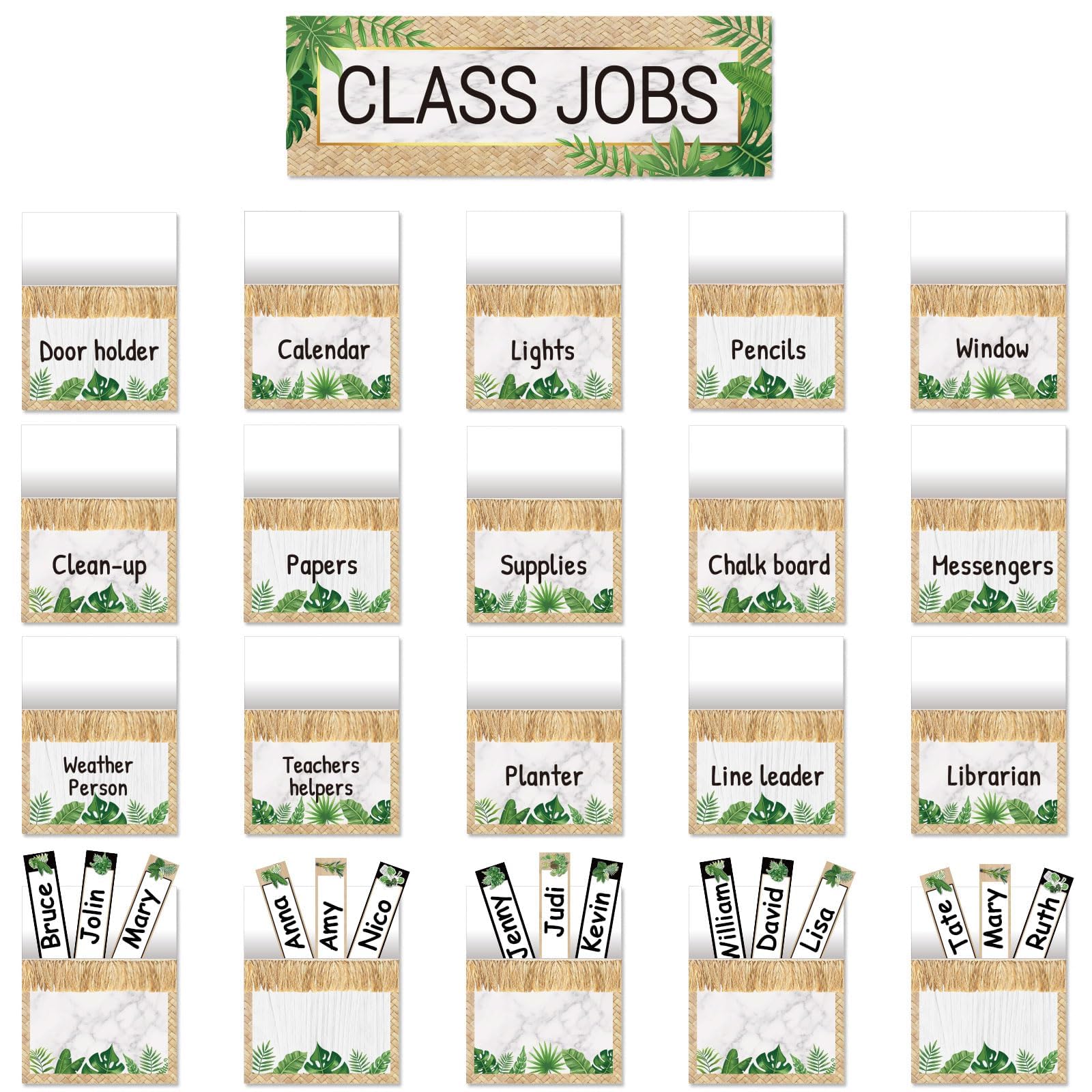 81 Piece Simply Boho Greenery Class Jobs Bulletin Board Greenery ...