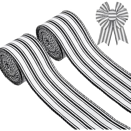 Amazon.com: Cintago Black and White Striped Wired Ribbon, 2.5' x 10 ...