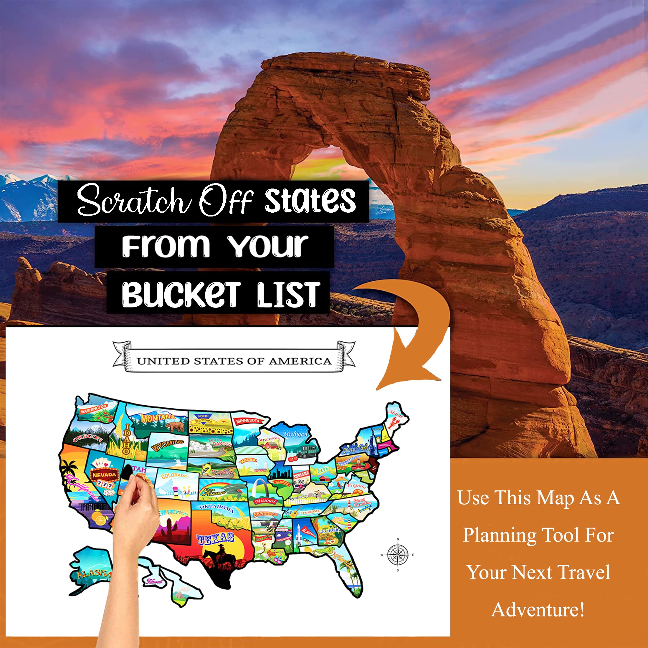Snapklik.com : Scratch Off USA Map & 100 Destinations Travel Poster ...