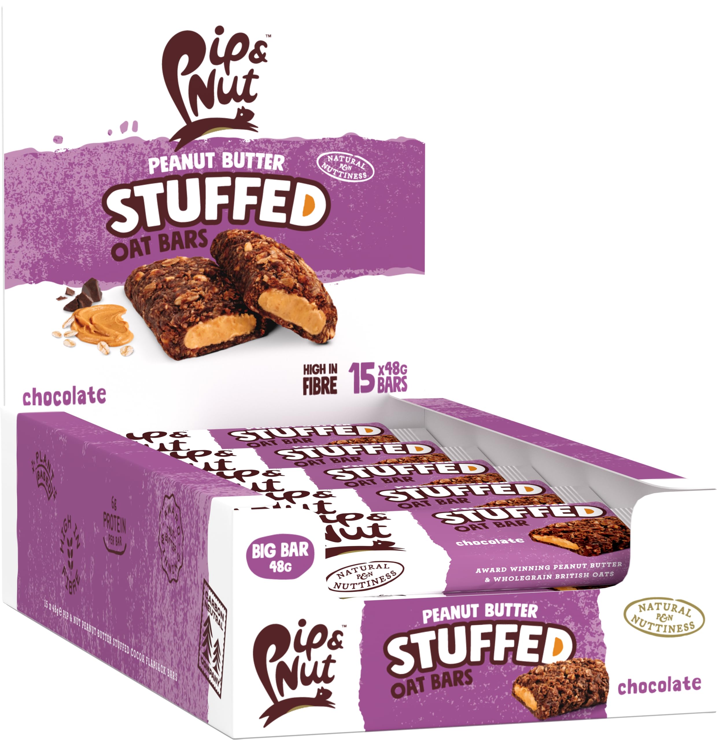 Pip & Nut Peanut Butter Stuffed Oat Bar Chocolate, 15 x 48g : Amazon.co ...