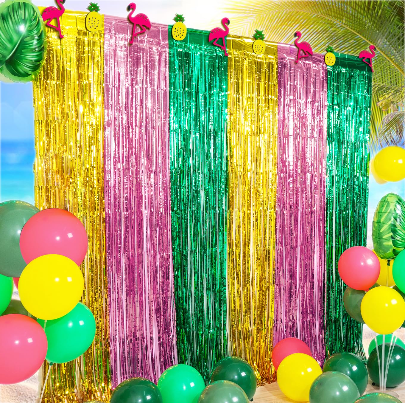 Amazon.com : Hawaiian Aloha Luau Party Decoration, 2 Pack Green Pink ...