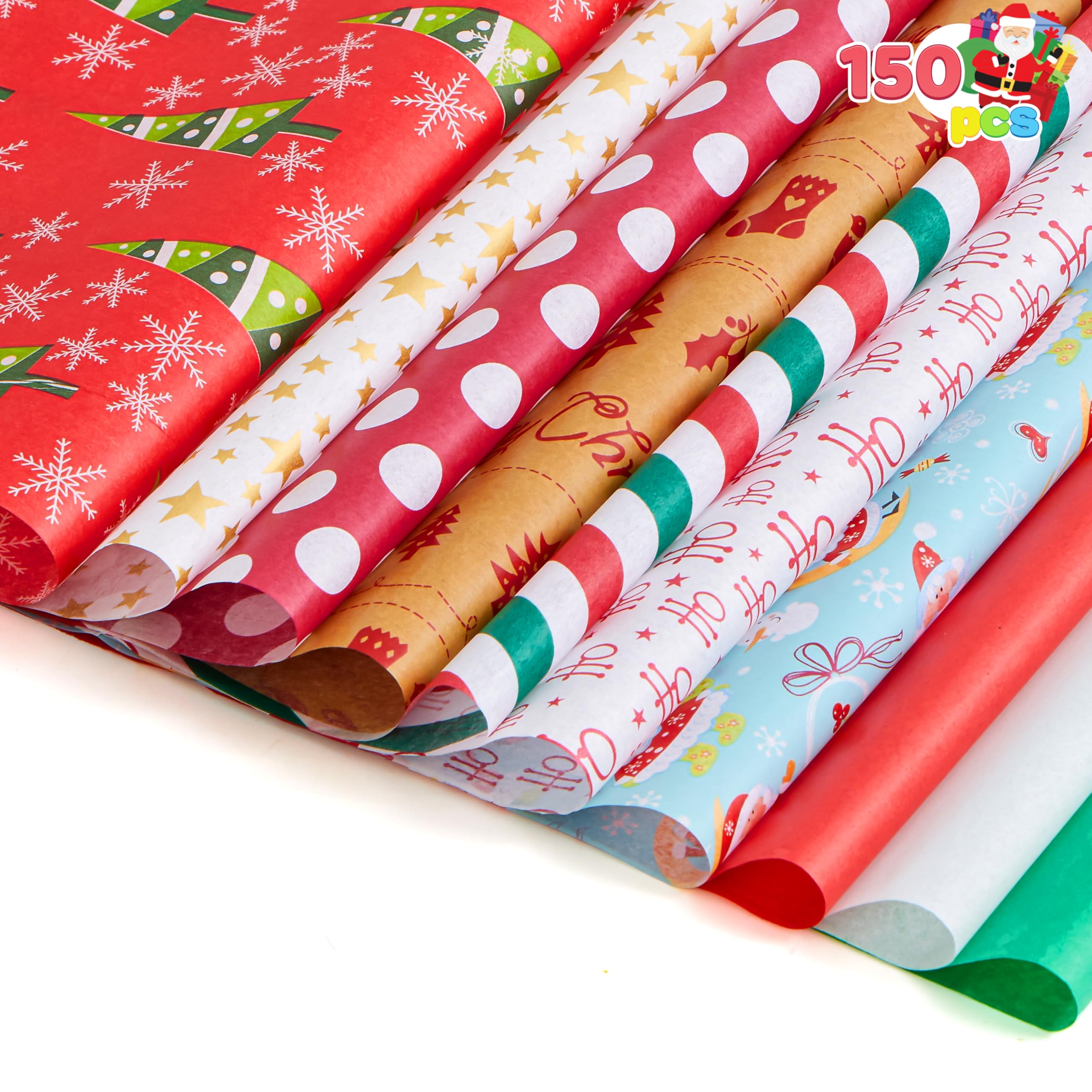 Amazon.com: Joiedomi 150 Sheets Christmas Tissue Paper Assorted Design ...