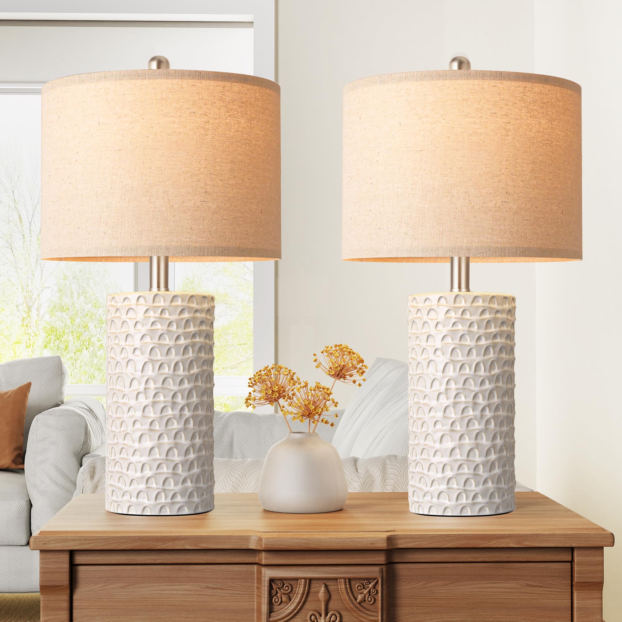 PARTPHONER 23" Modern Ceramic Table Lamp Set of 2, Table Lamps for ...