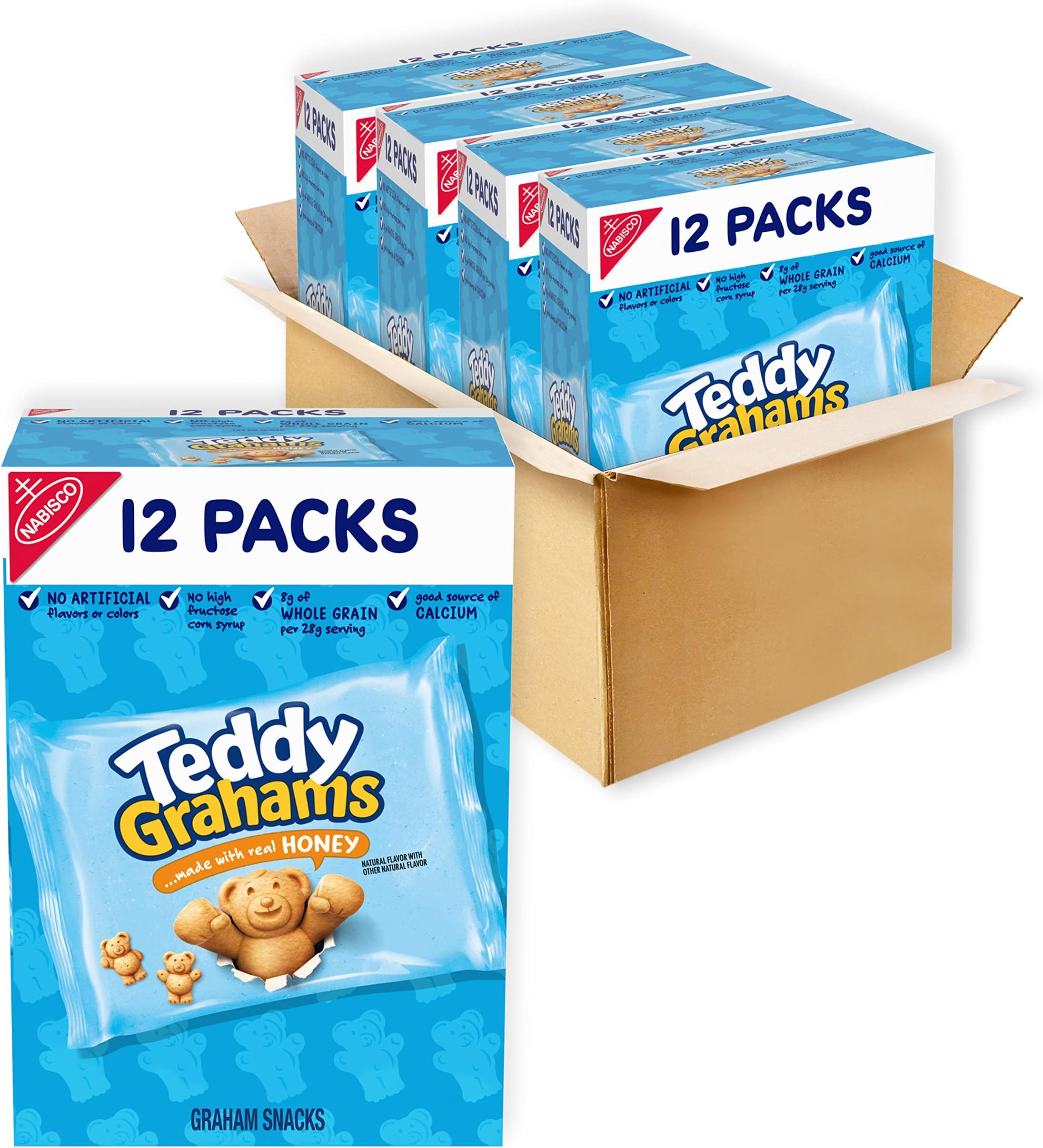 Amazon.com: Teddy Grahams Honey Graham Snacks, 48 Total Snack Packs (4 ...