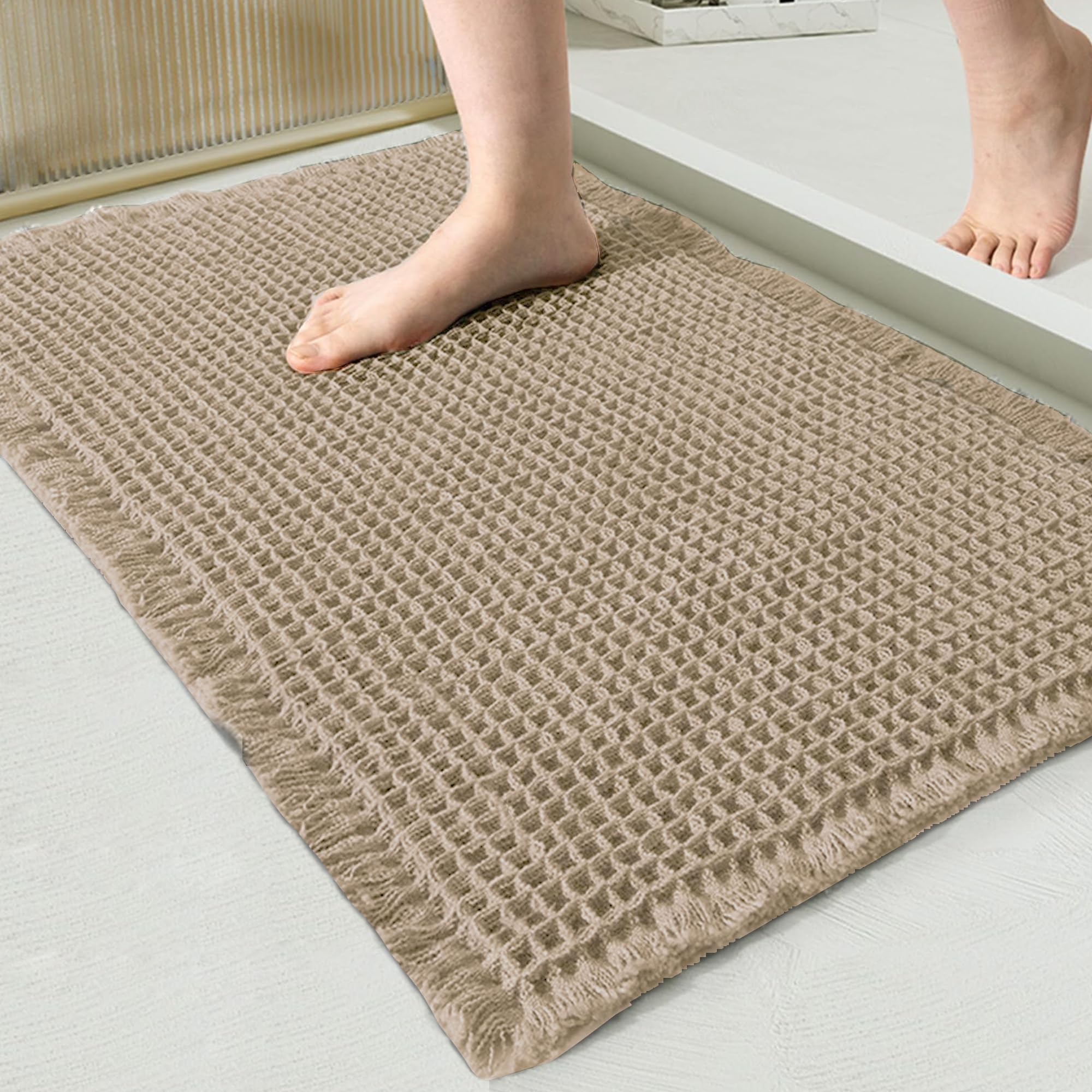 YIHOUSE Waffle Bath Mat Rug for Bathroom-Super Absorent Bath Mat Non ...