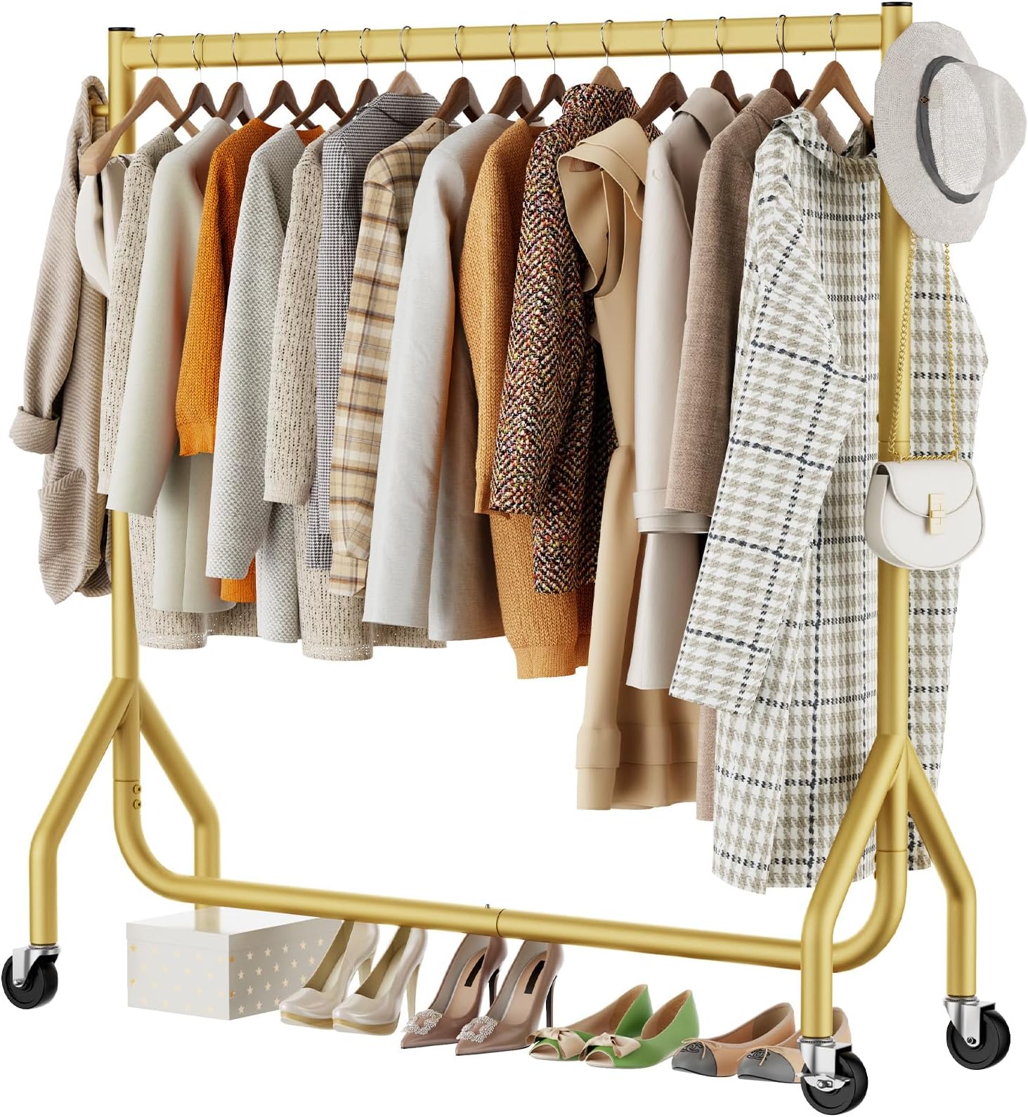 Amazon.com: HYSEYY Clothes Clothing Rack, Rolling Heavy Duty Clothes ...