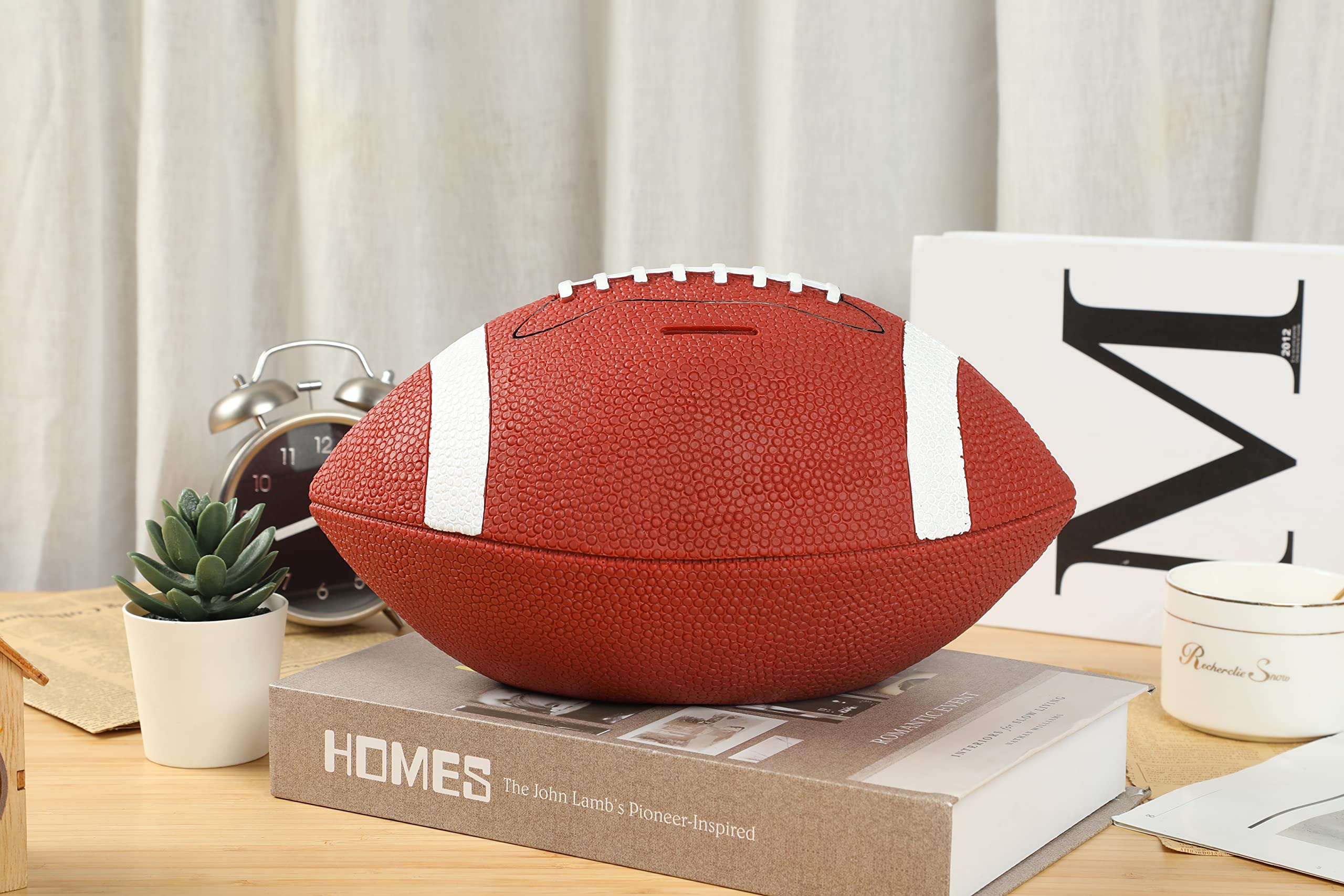 H&W Football Piggy Bank for Boys, Shatterproof Rugby Sports Themed Coin ...