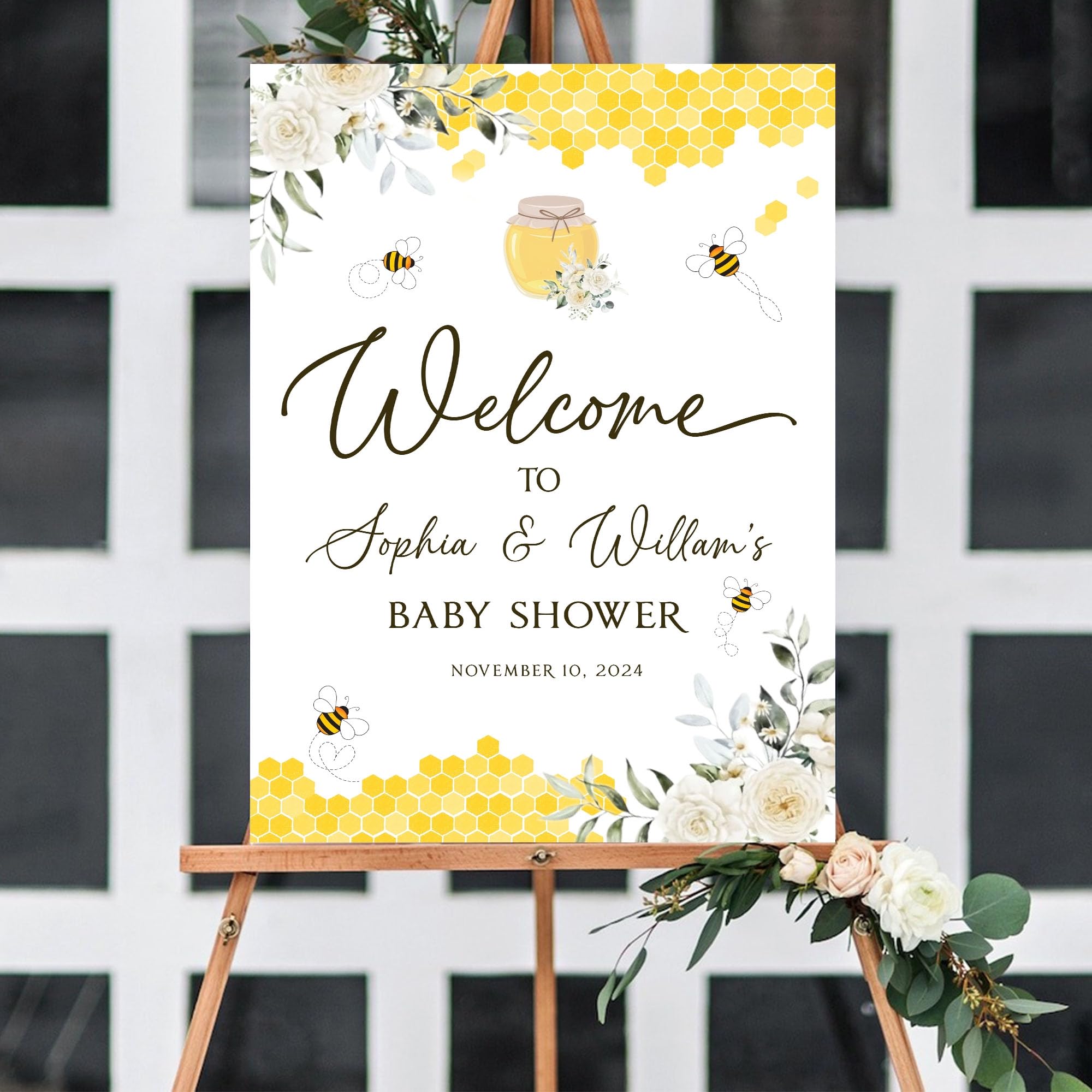 Amazon.com: Personalized Honey Bumble Bee Baby Shower Welcome Sign Baby ...