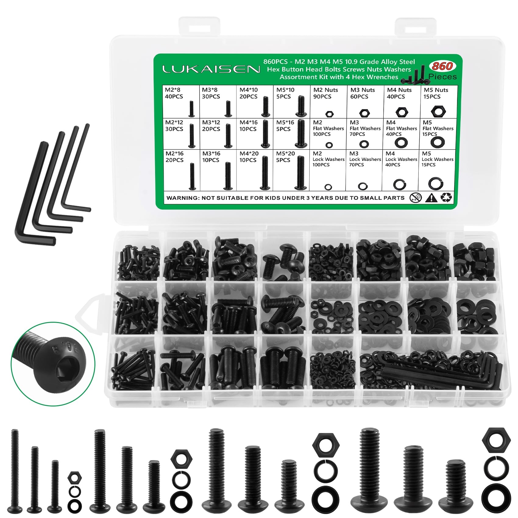 860PCS Metric Screw Assortment Kit, M2 M3 M4 M5 Machine Screws with ...