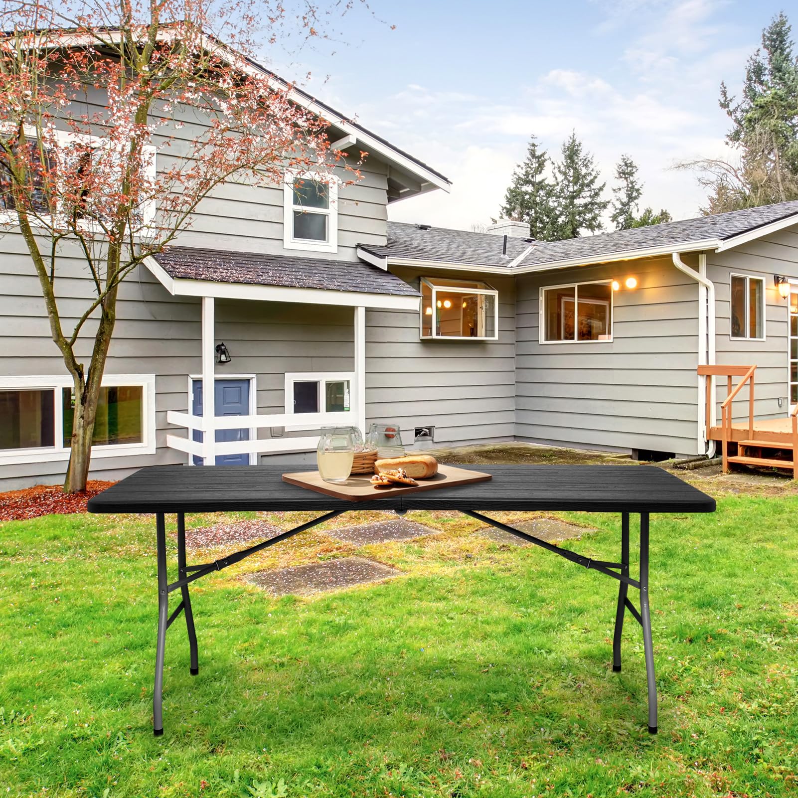 Snapklik.com : Folding Table 6ft Heavy Duty HDPE Black Plastic Portable ...