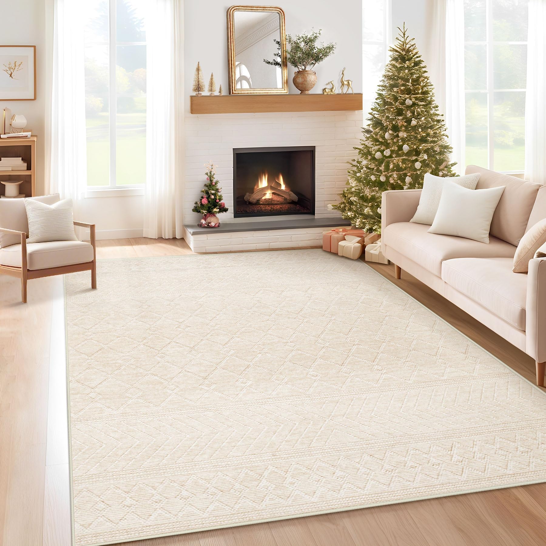 Amazon.com: 5x7 Area Rug Living Room: Washable Boho Geometric Moroccan ...