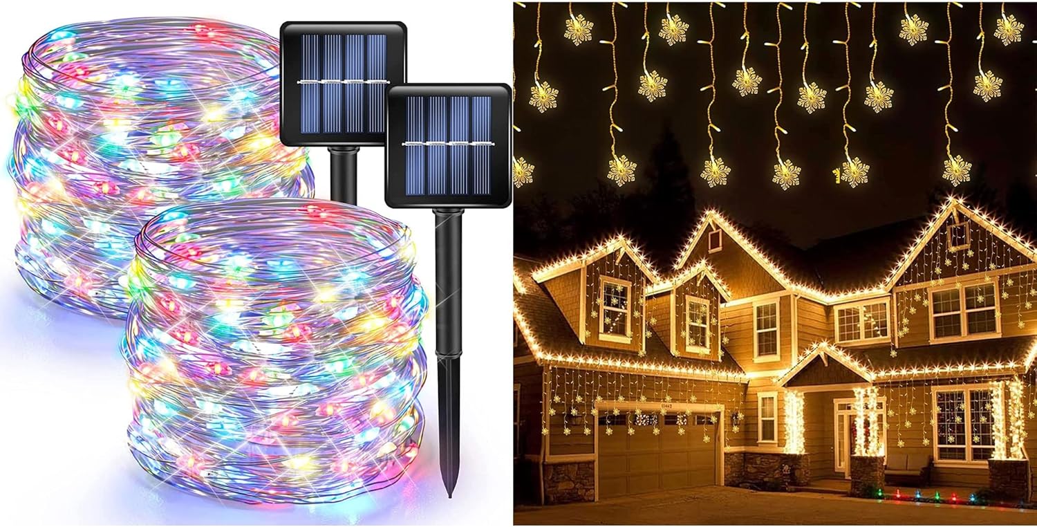 Dazzle Bright 360 LED Icicle String Lights + 2 Pack 39.4 FT 120 LED ...
