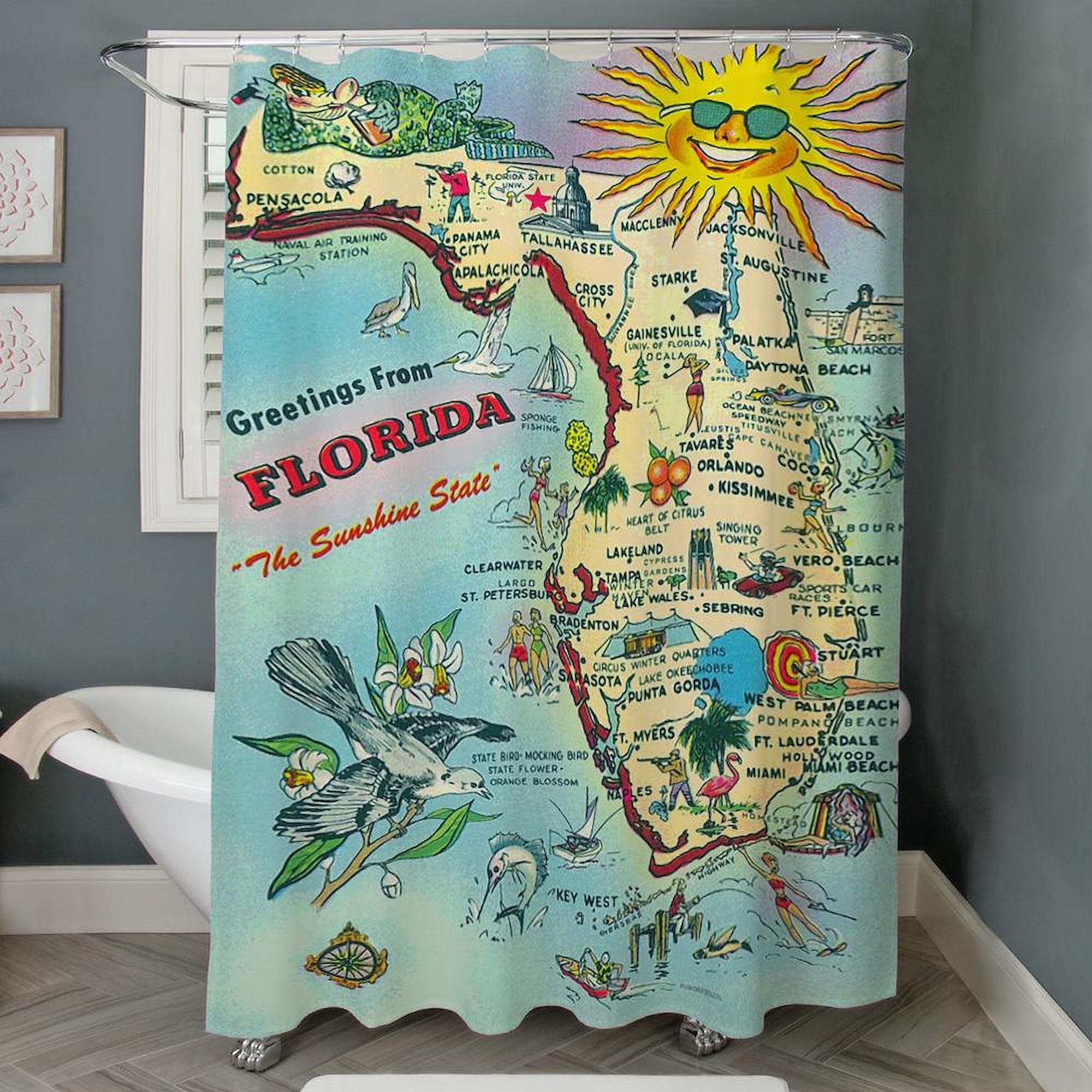 Florida Vintage Map Shower Curtain Vintage Map Shower Curtains