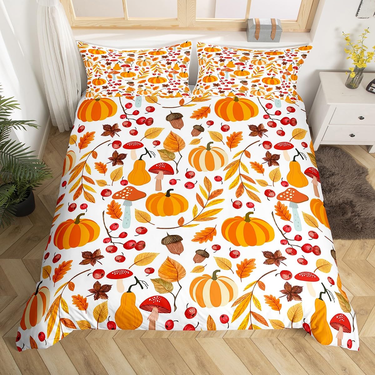 Amazon.com: Erosebridal Fall Decor Duvet Cover Farm Maple Leaf Pumpkin ...