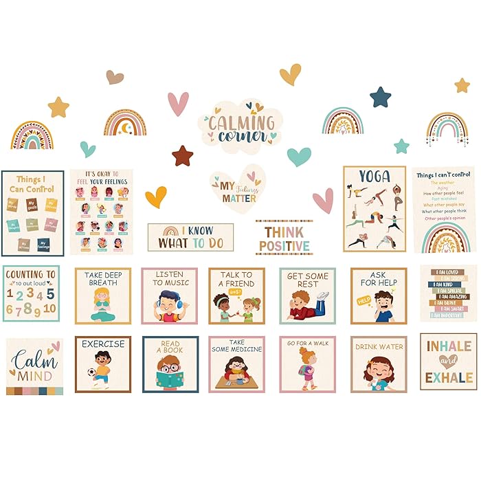 Buy Rainbow Bulletin Board Set Calm Down Corner Boho Emotions Feelings ...