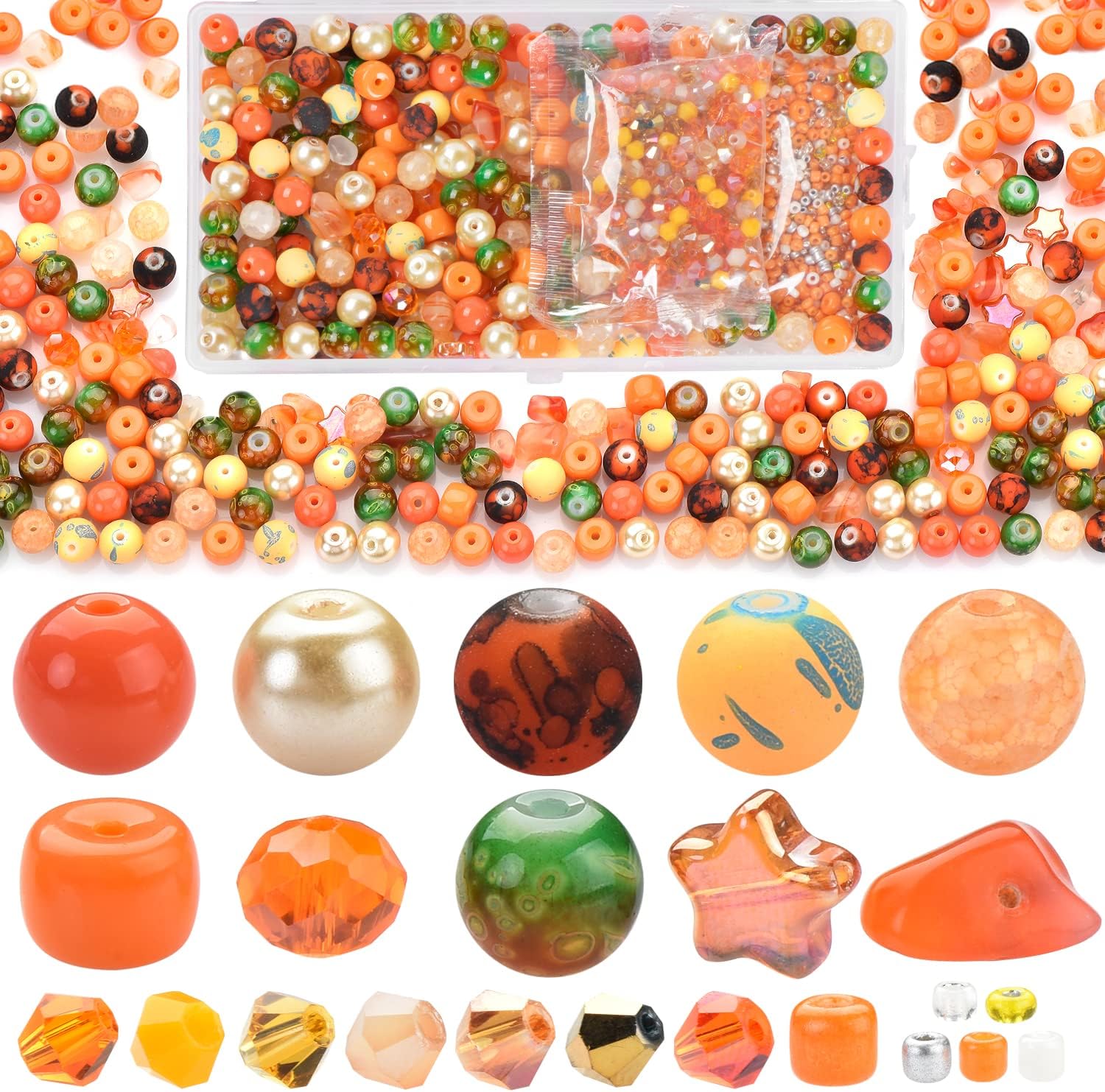 Amazon.com: Rired 27 Glass Beads for Bracelet Making Kit, 900pcs Orange ...