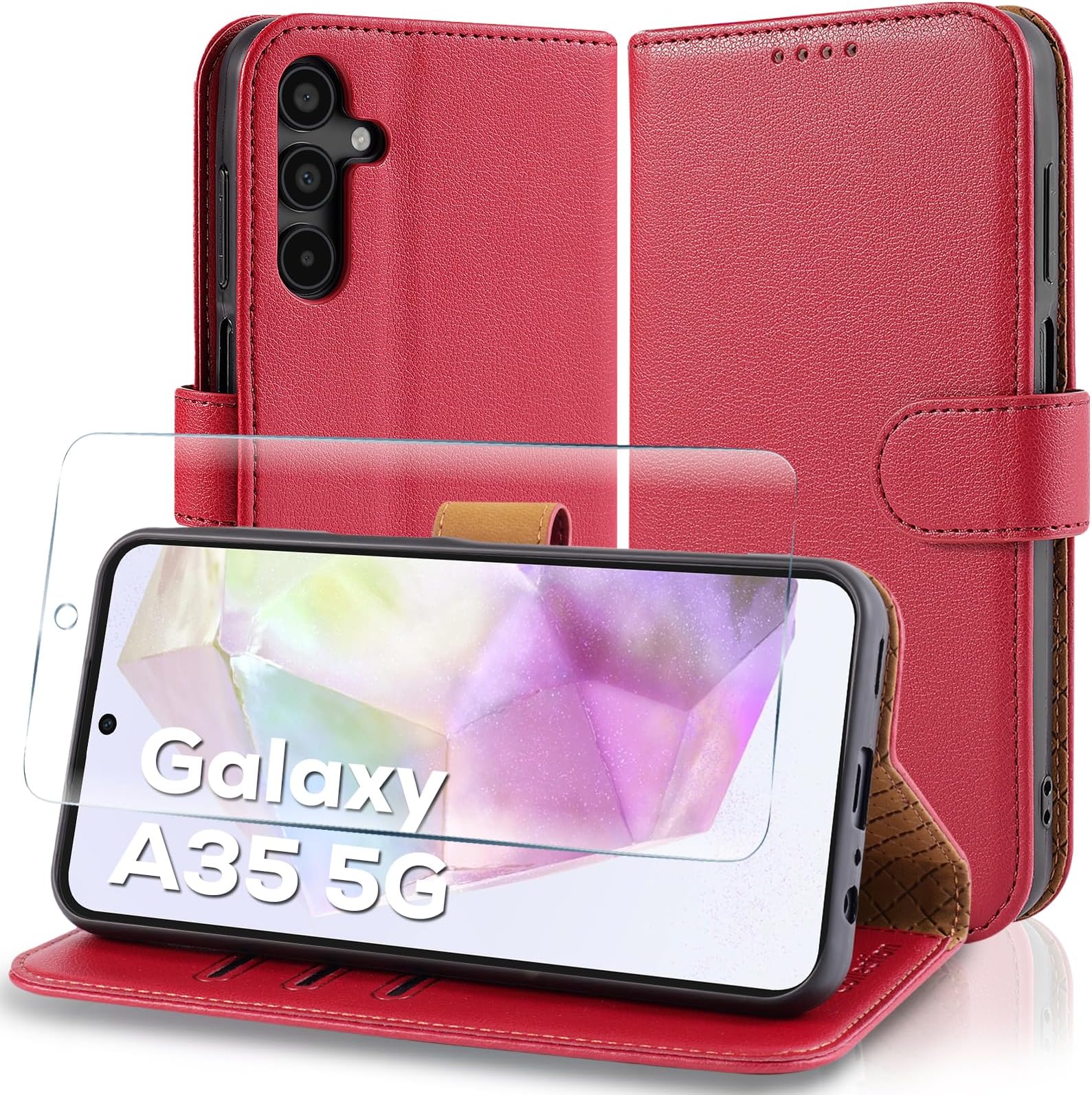Case Collection for Samsung A35 5G Case and Screen Protector - Leather Folio Flip [Kickstand ...