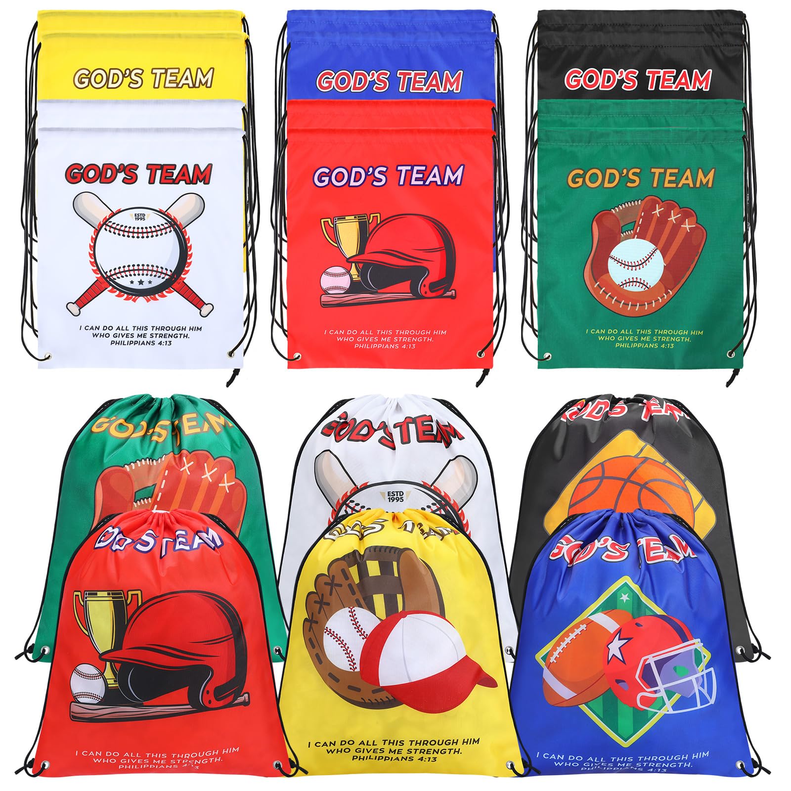Amazon.com: Ribbonlic 24 Pcs Gods Team Drawstring Bags Religious ...