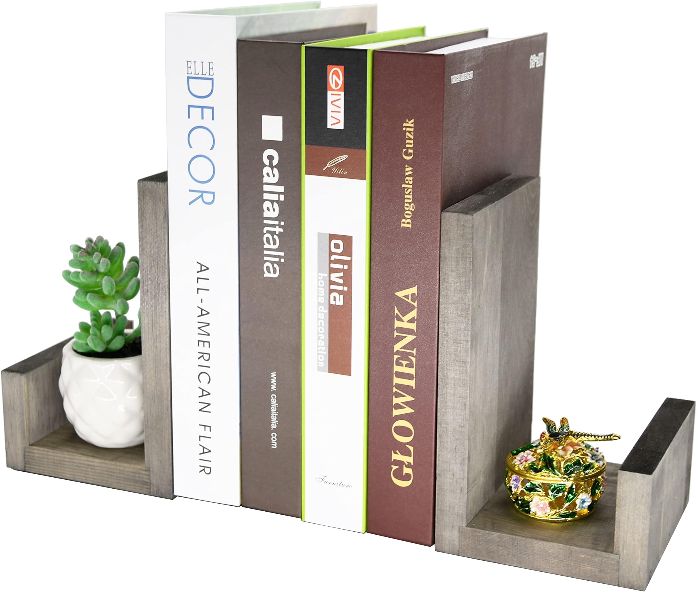 Amazon.com: MyGift Vintage Gray Solid Wood Decorative Bookends with ...