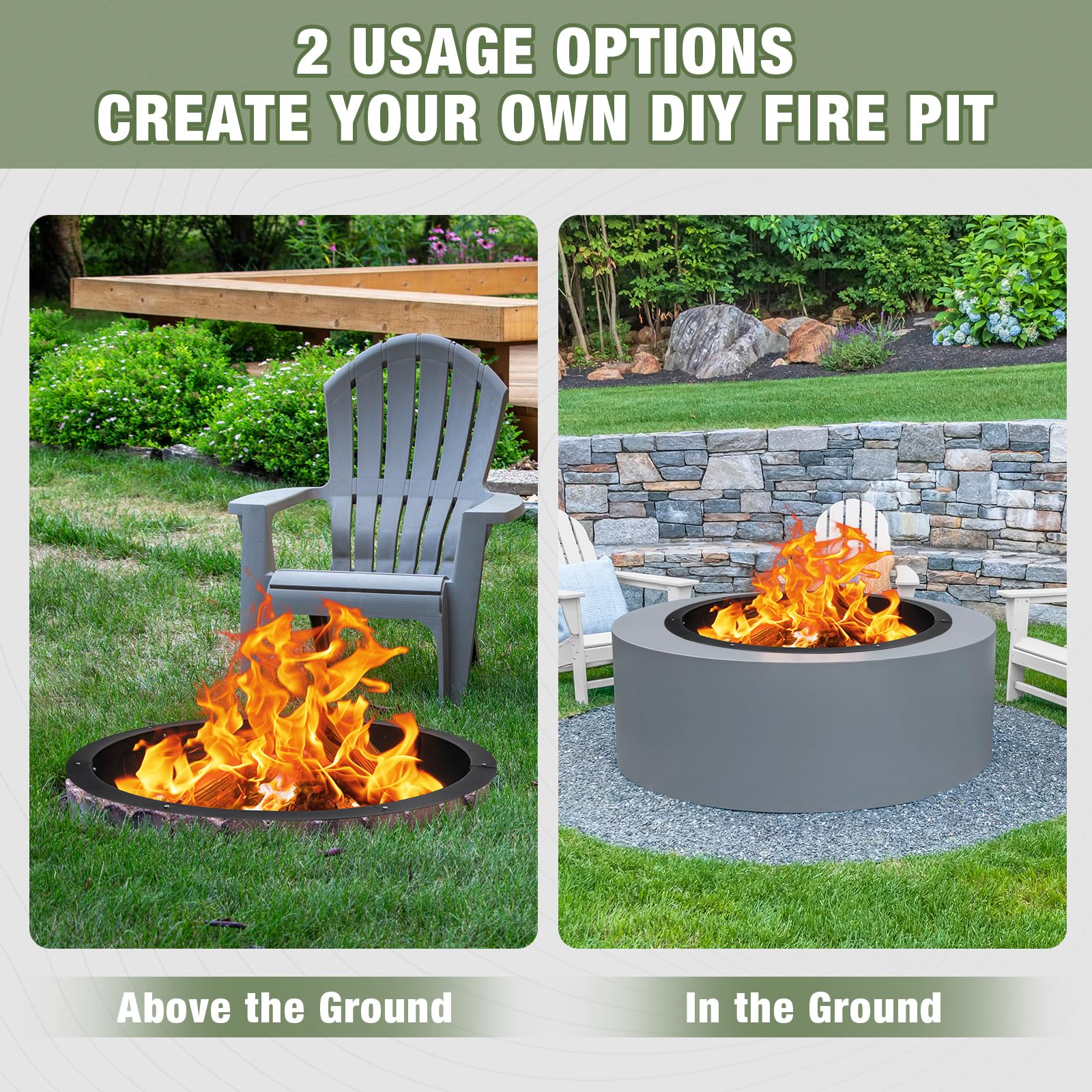 Snapklik.com : 36 Inch Round Fire Pit Ring, Outdoor Fire Pit Liner Ring ...