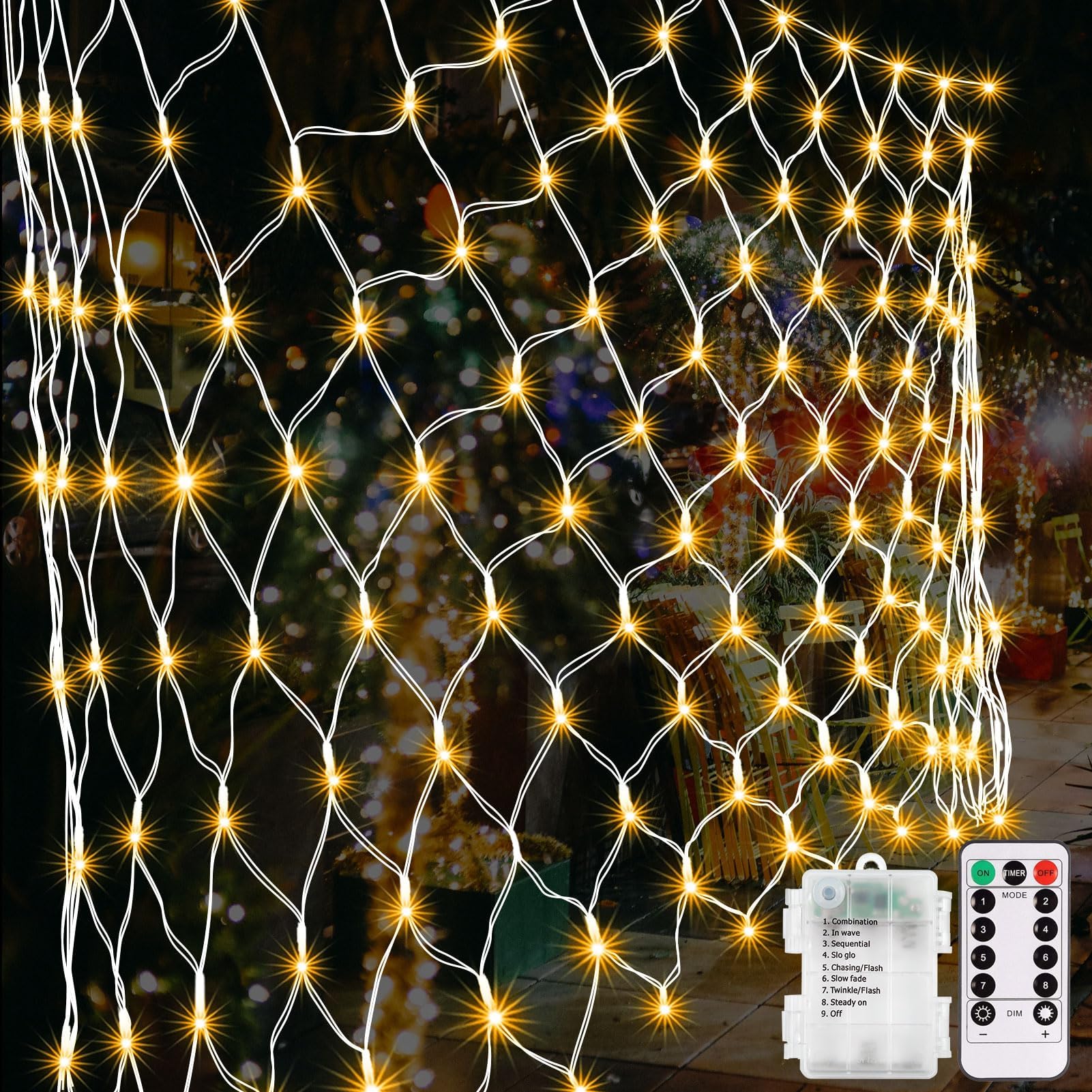 DBFAIRY LED Net Lights Battery Powered, 4.9ft x 4.9ft 100 LED Net Mesh ...