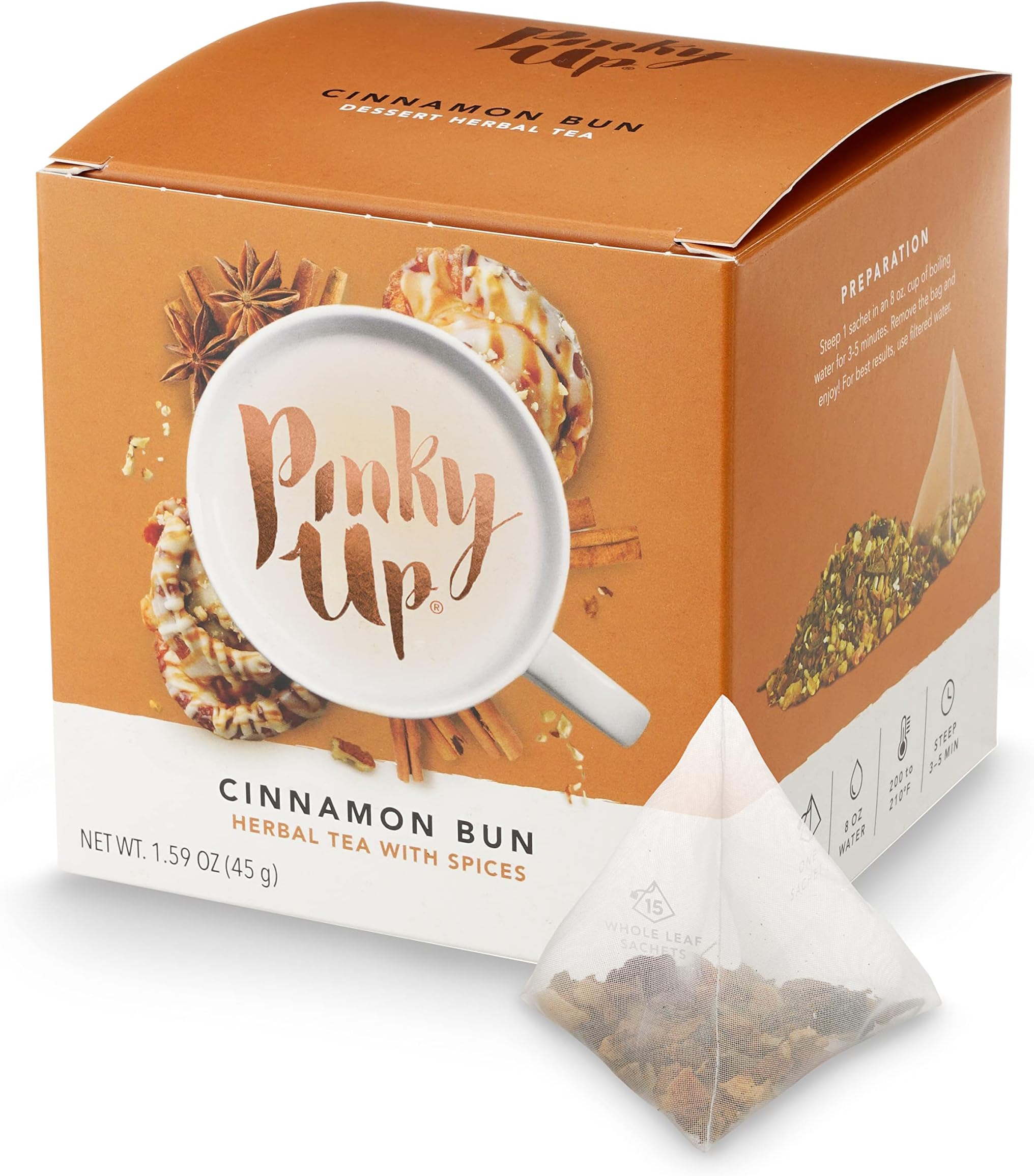 Amazon.com: Pinky Up Cinnamon Bun Pyramid Tea Sachets - NON-GMO Whole ...