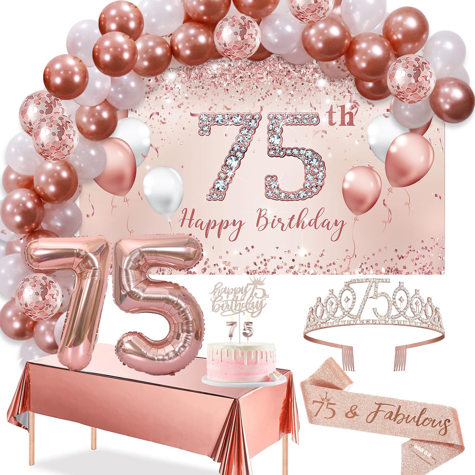 Amazon.com: Trgowaul 75th Birthday Decorations Balloon Set Women's Arch ...