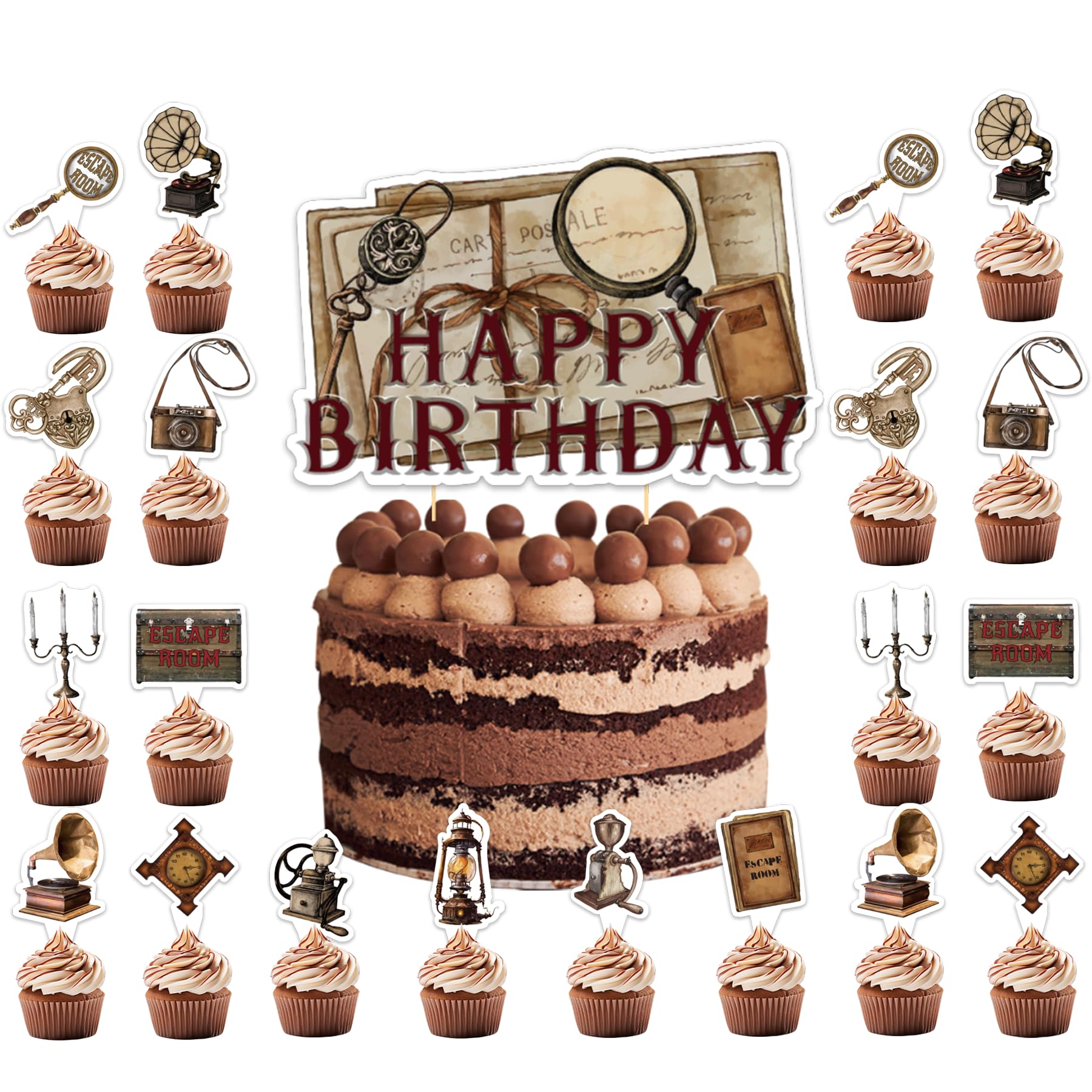 Amazon.com: 25 Pcs Escape Room Cake Topper Cupcake Toppers Escape Room ...
