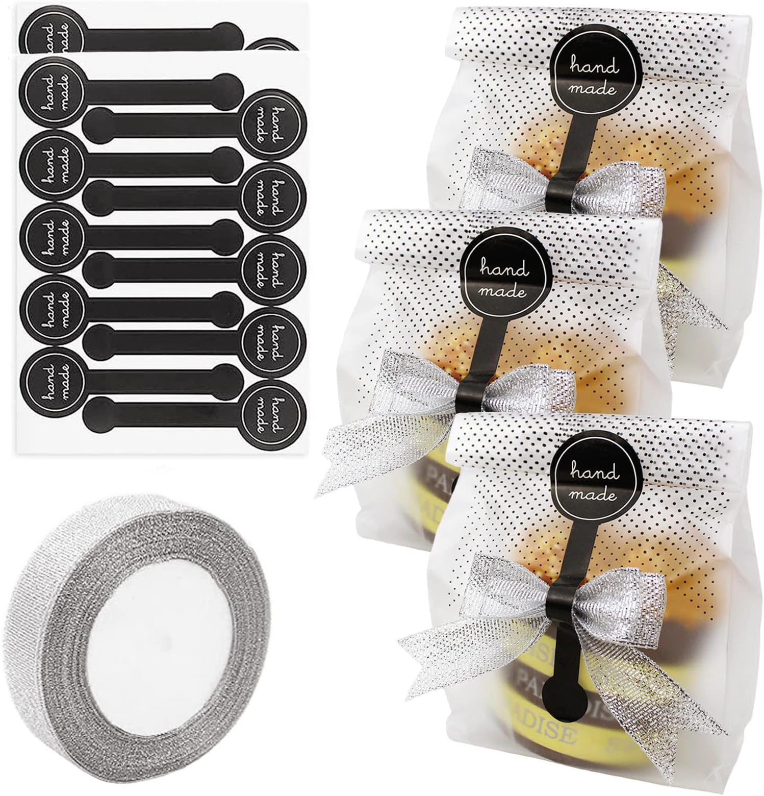 kuou 100 Pcs Translucent Plastic Cake Bags with 100pcs Hand Made ...