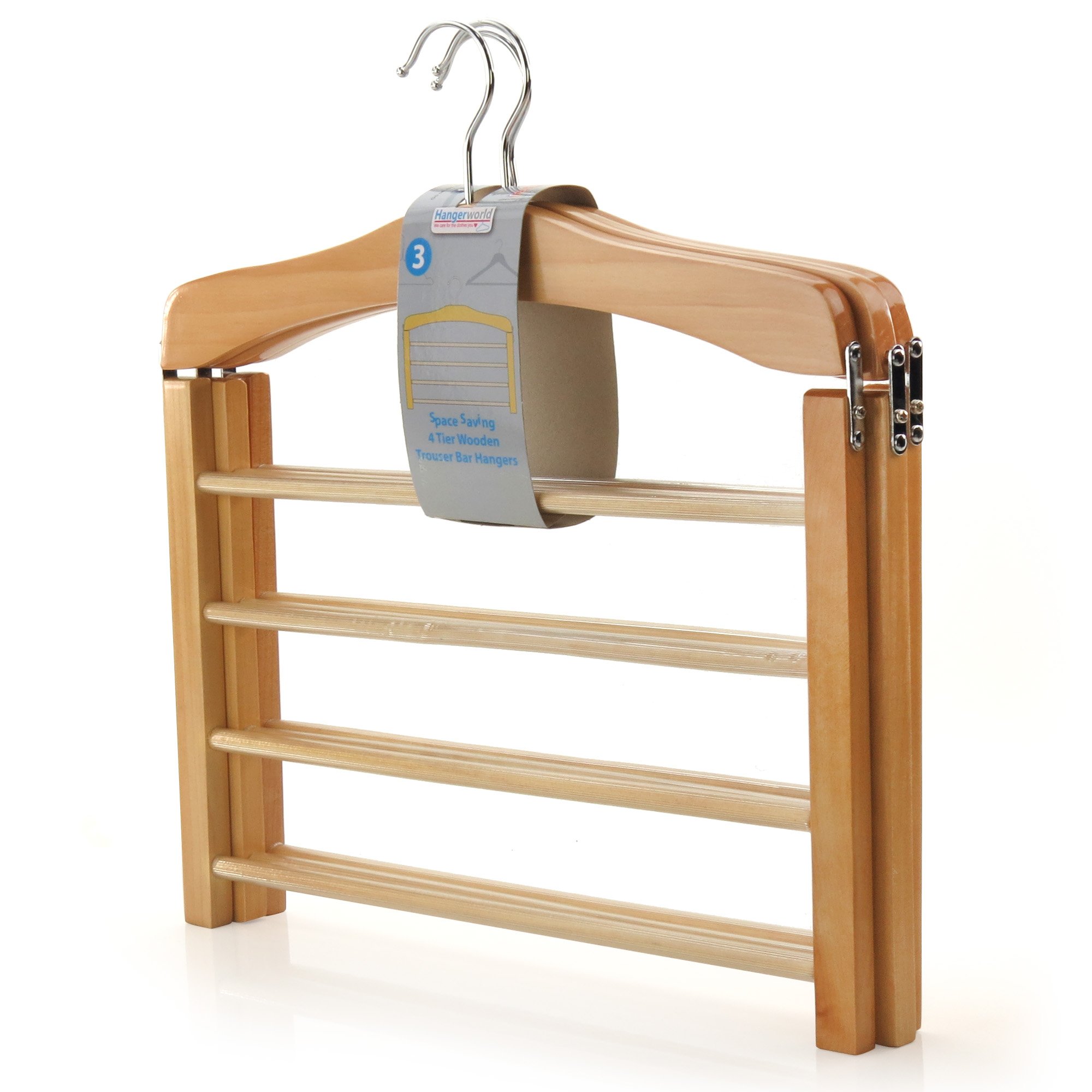 HANGERWORLD 3 Wooden 4 Tier Trouser Bar Coat Clothes Storage Organiser hangerworld-3-wooden-4-tier-trouser-bar-coat-clothes-storage-organiser