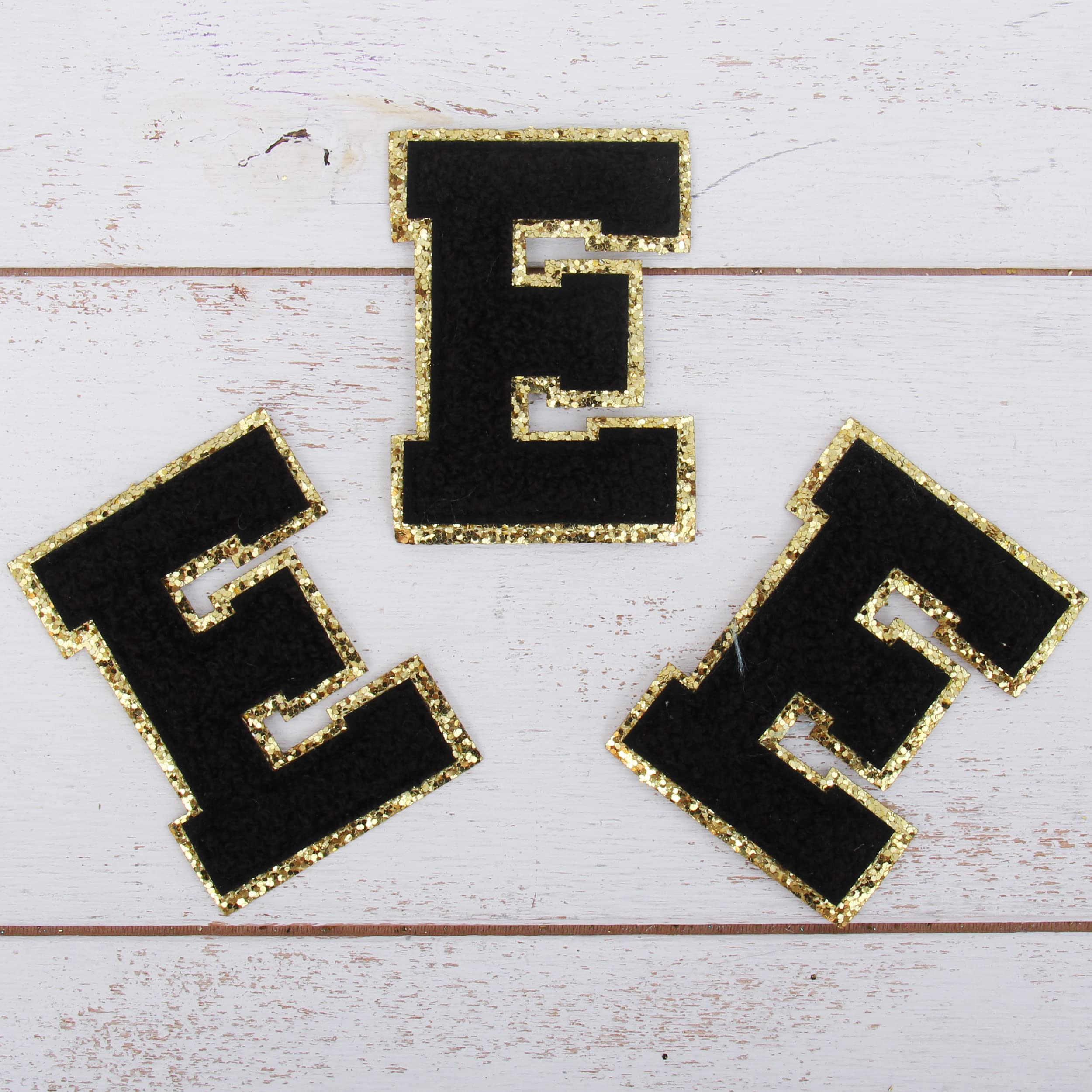 Amazon.com: 3 Pack Chenille Iron On Glitter Varsity Letter "E" Patches ...