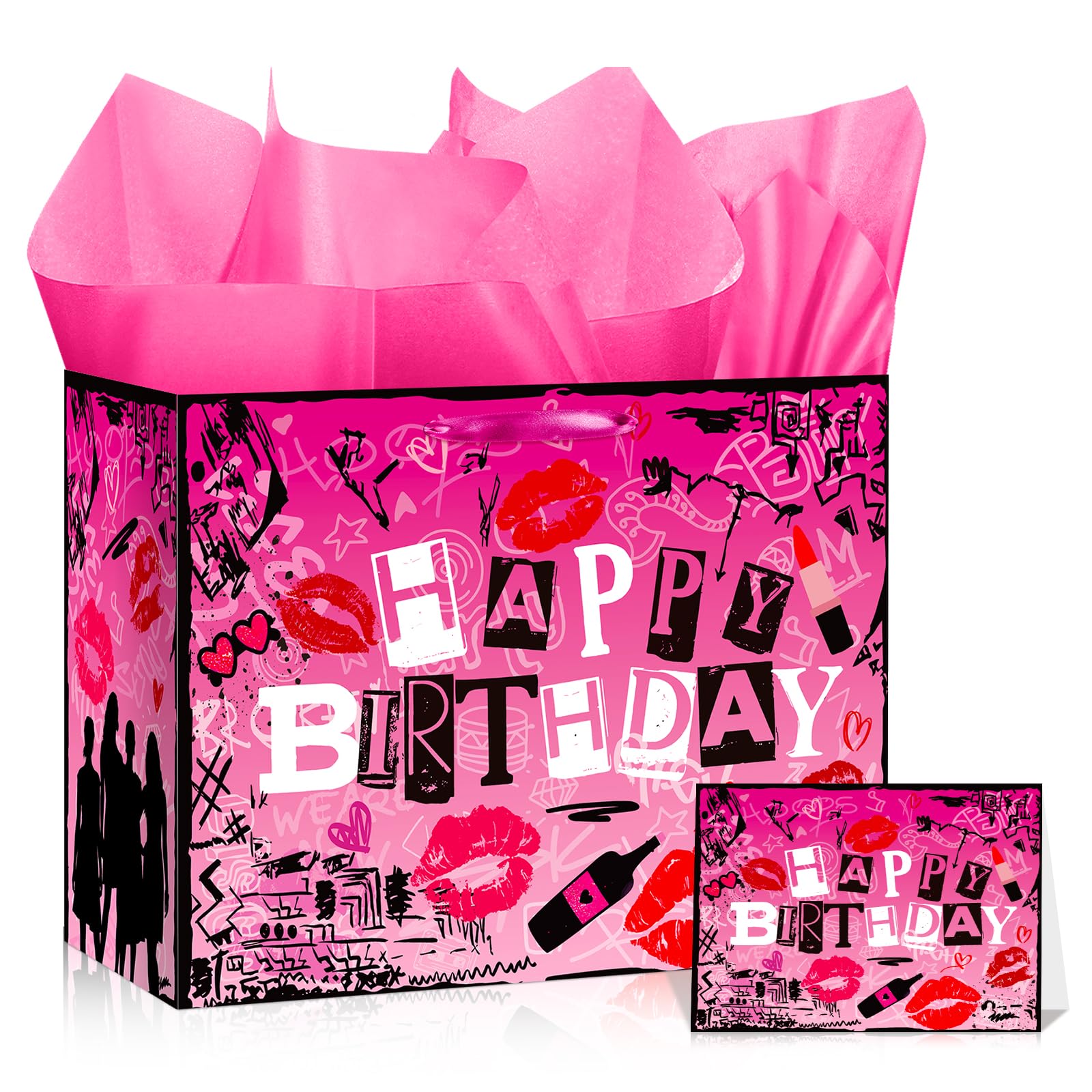 Amazon.com: 11.8”Large Pink Gift Bag for Girls Birthday, Happy Birthday ...