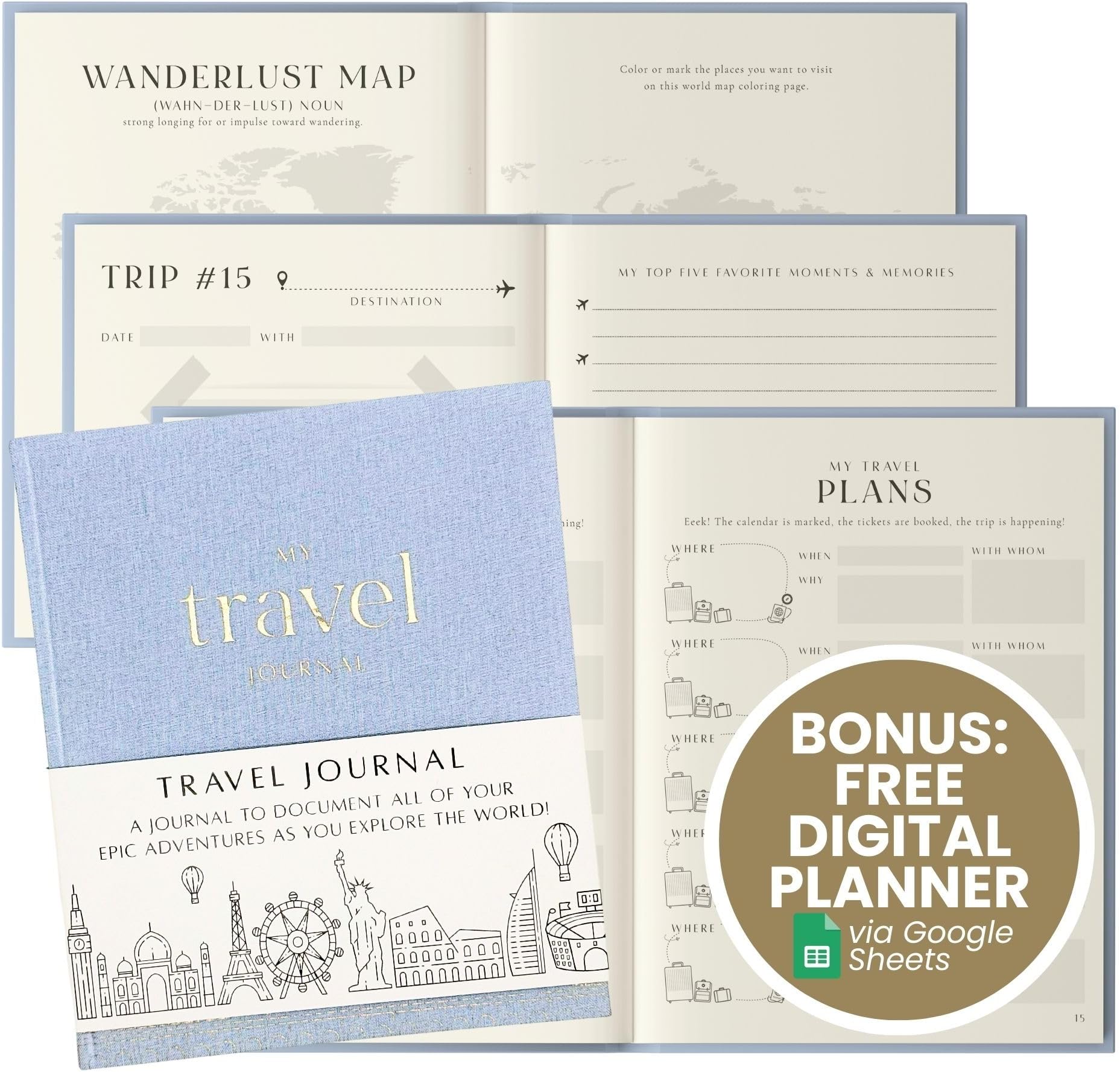 Amazon.com : 3-in-1 Travel Journal for Women - My Adventure Book ...