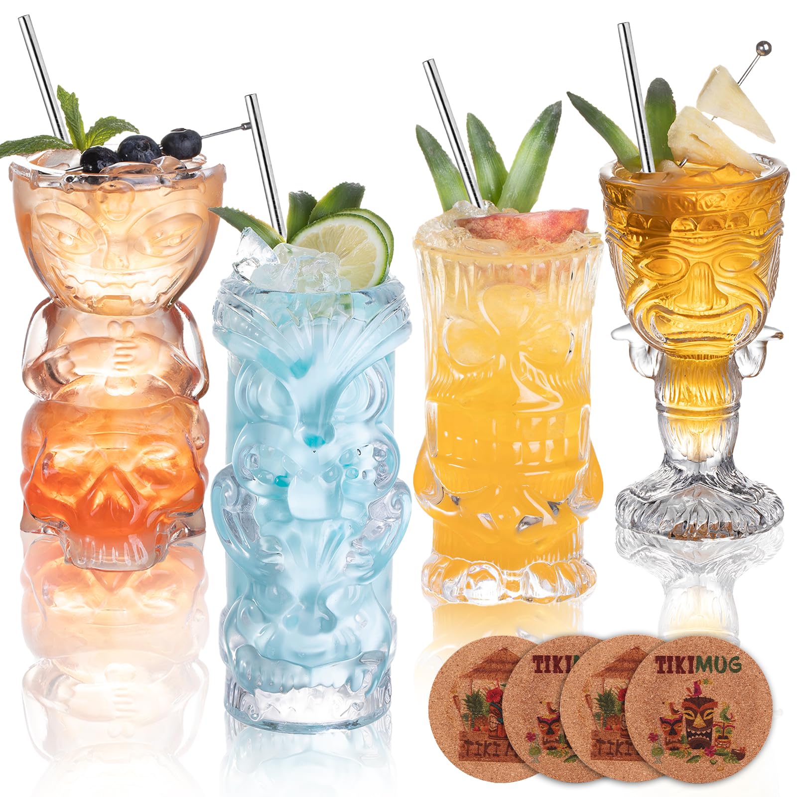 Amazon.com: SUN GKOTTA Clear Tiki Glasses Set of 4 - Exotic Tropical ...