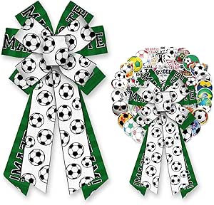 Amazon.com: LANGFON Large Soccer Wreath Bows Linen Football Bows Green ...