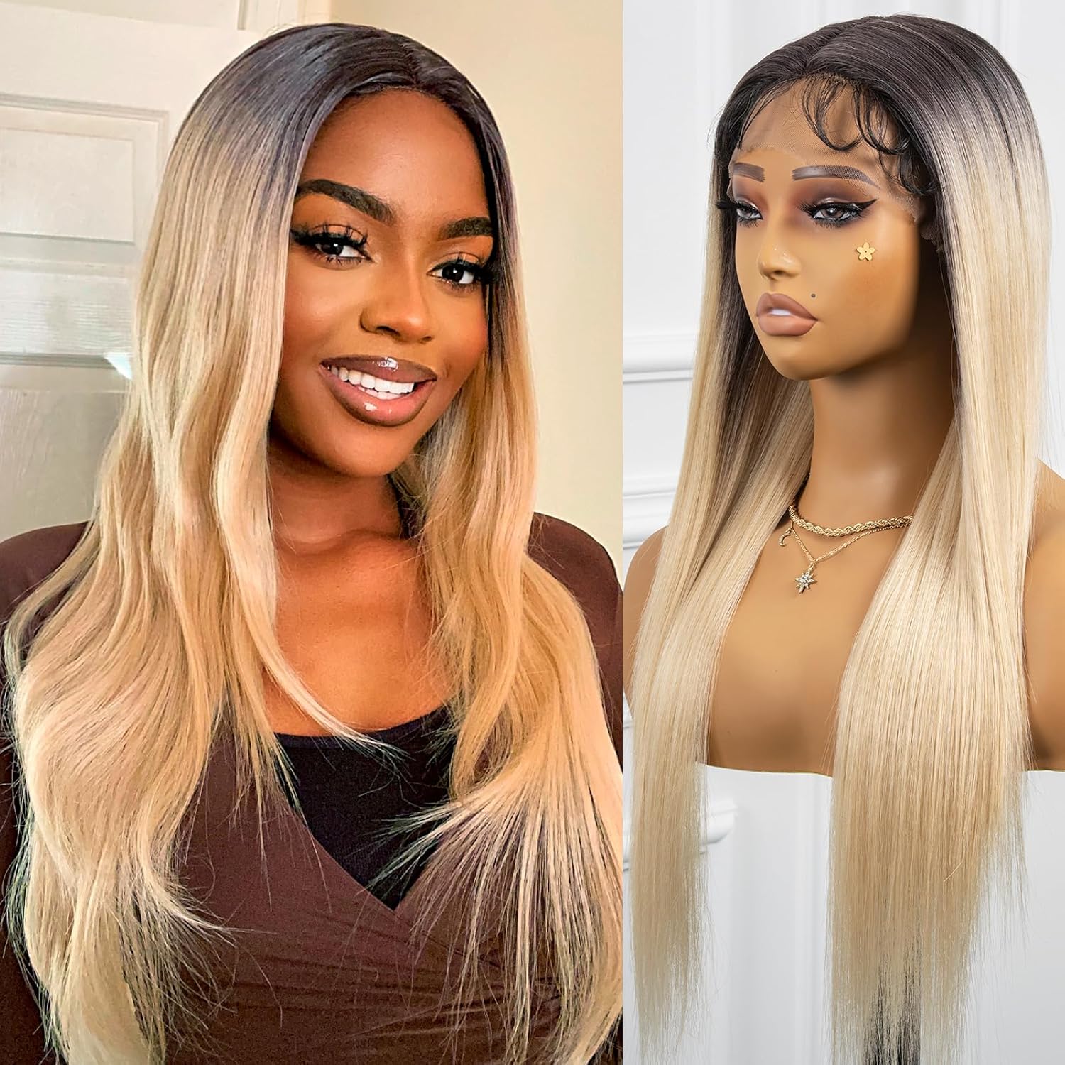 Amazon.com : ToyoTress Ombre Blonde Lace Front Wigs Synthetic - 26 Inch ...