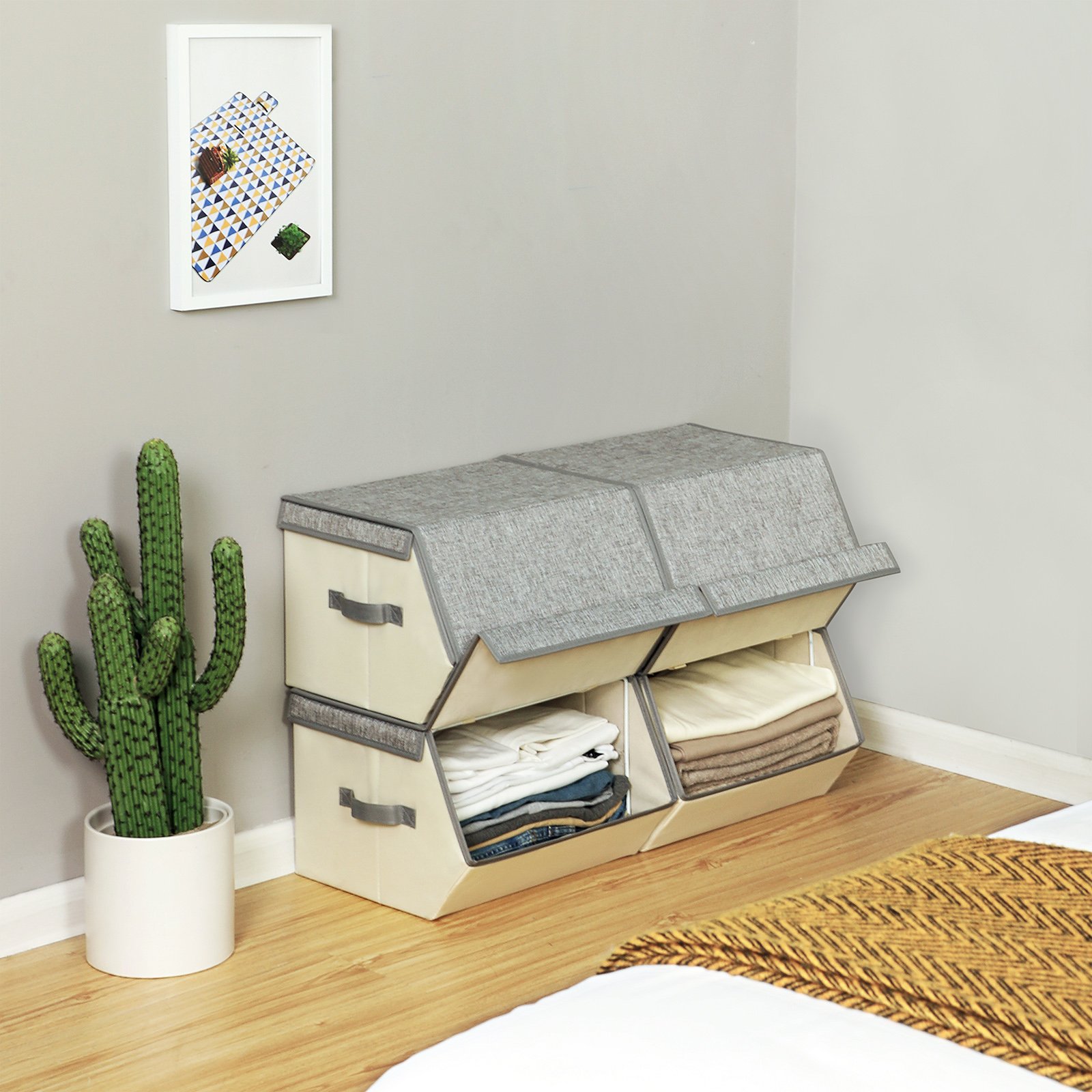 Buy SONGMICS Set of 4 Storage Boxes with Magnetic Hinged Lid, Stackable ...