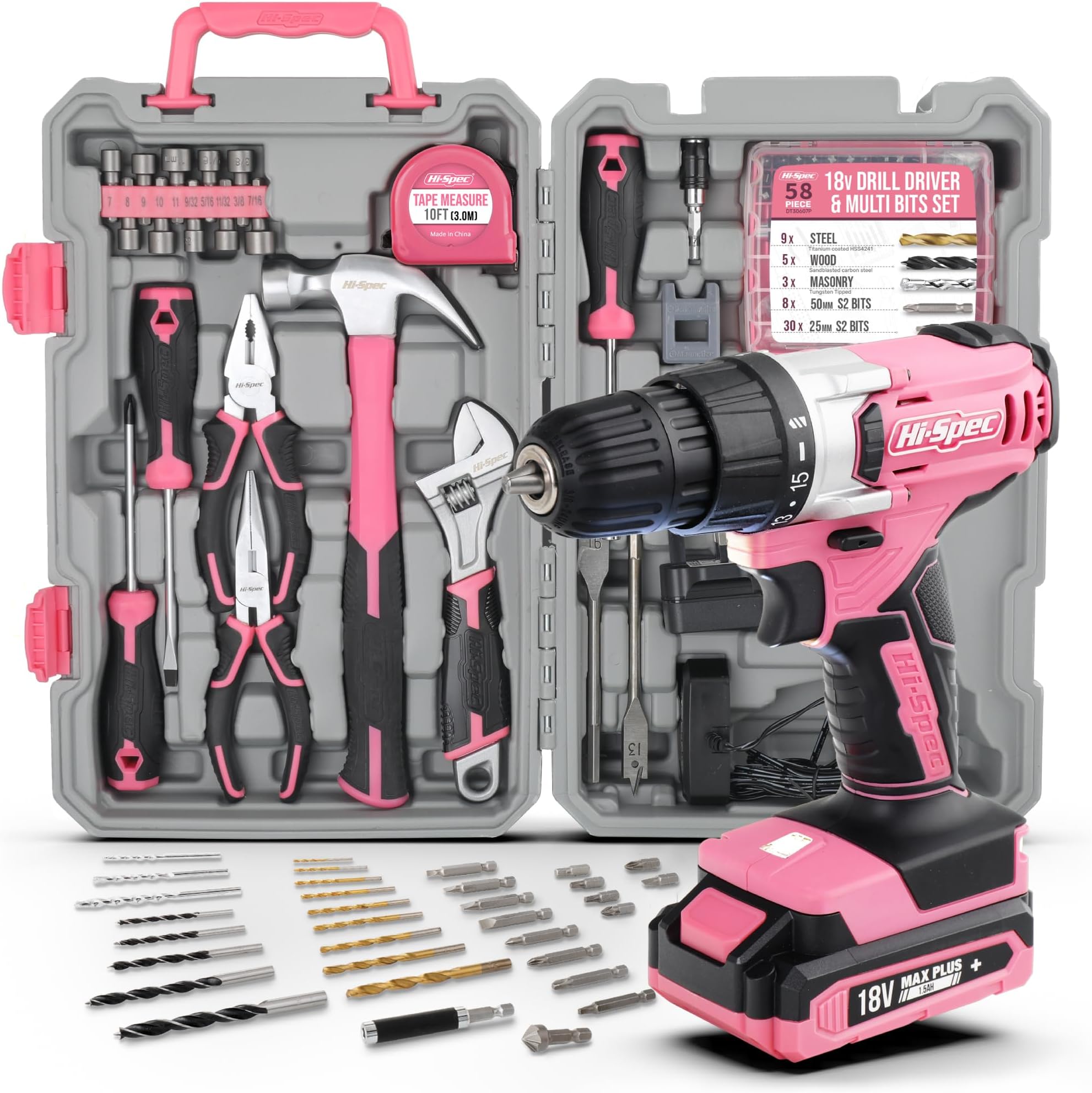 Amazon.com: Pink Drill Tool Kit Set: 20V Cordless Power Drill Tool Box ...