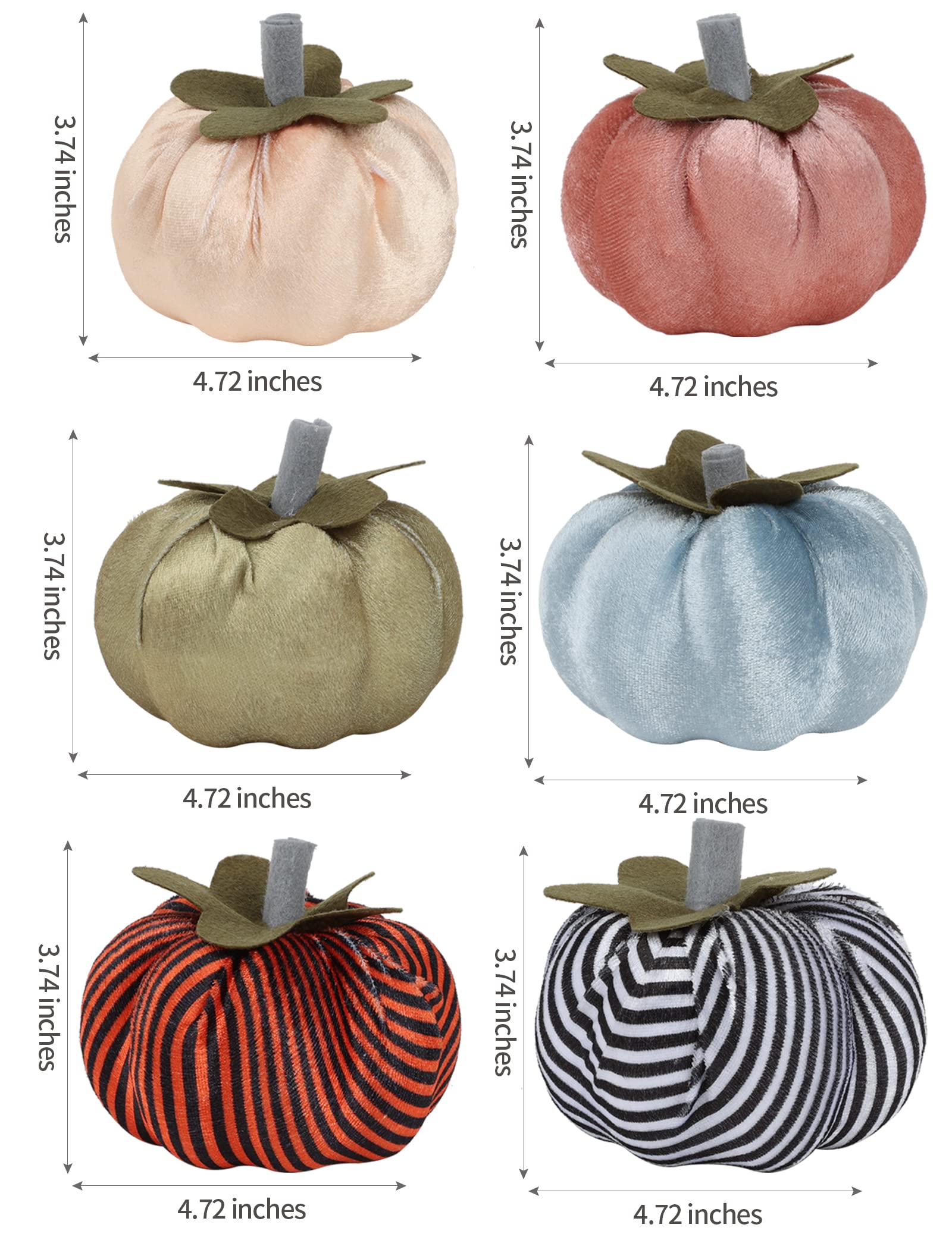 Joyhalo 6 Pack Handmade Velvet Pumpkins for Decorating- 4.72 in Faux ...