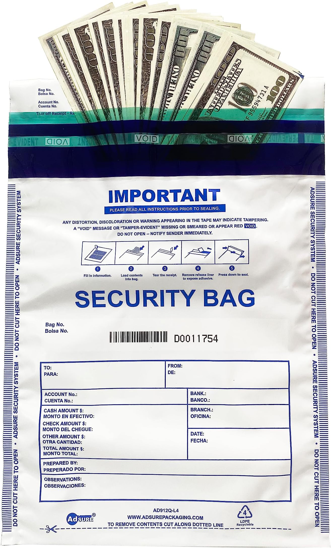 Amazon.com: Generic 9x12 Bank Deposit Bags | Tamper Evident with ...
