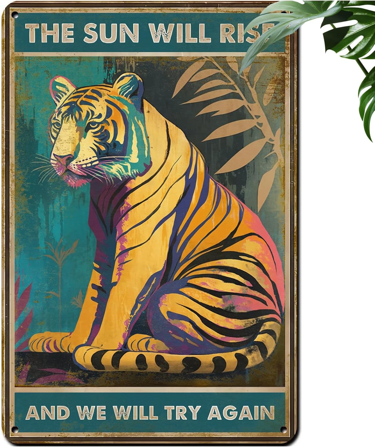Amazon.com: Bengal Tiger In Colorful Vintage Tin Sign,Funny Animals ...