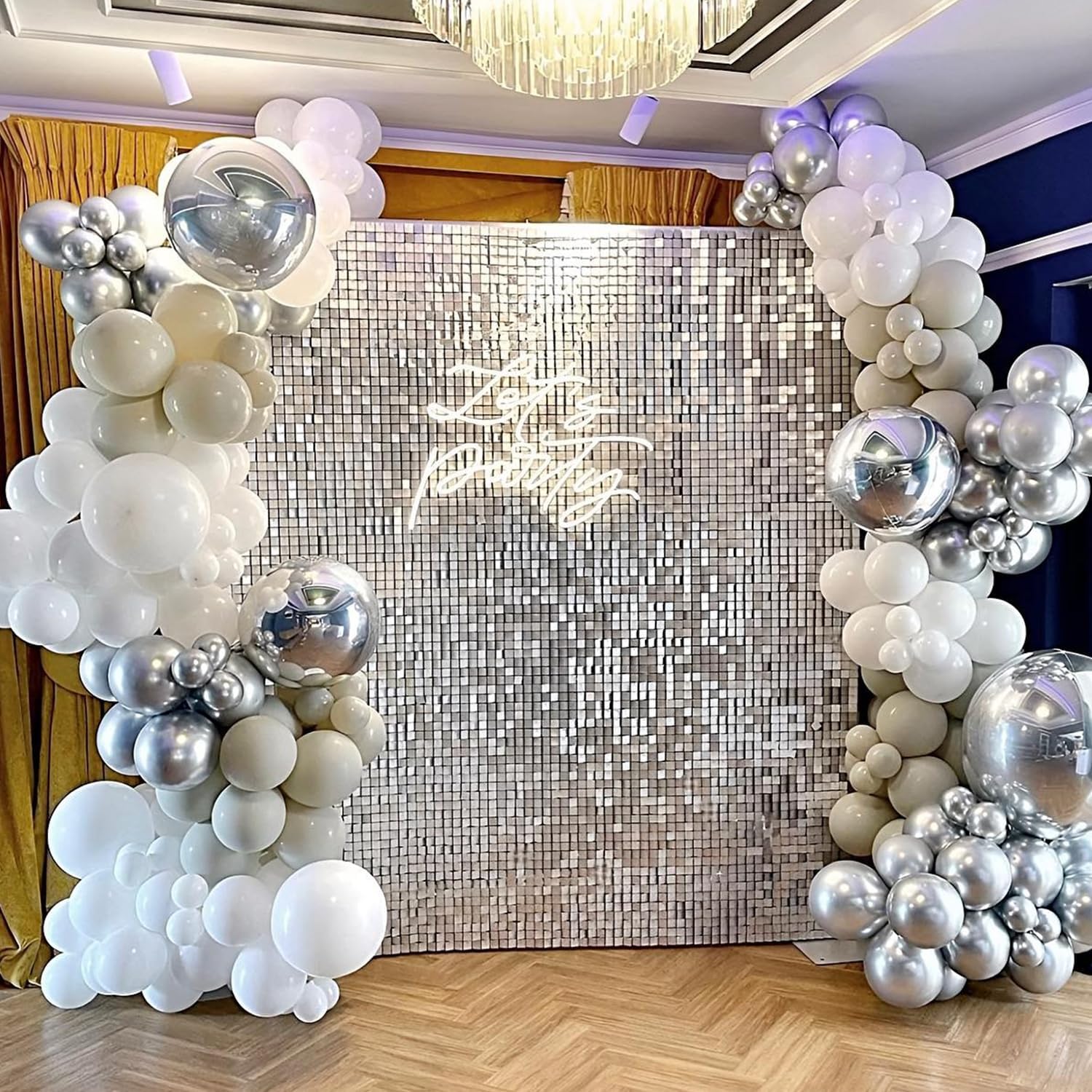 Amazon.com : 24Pcs Silver Shimmer Wall Backdrop Decoration, 12 * 12 ...